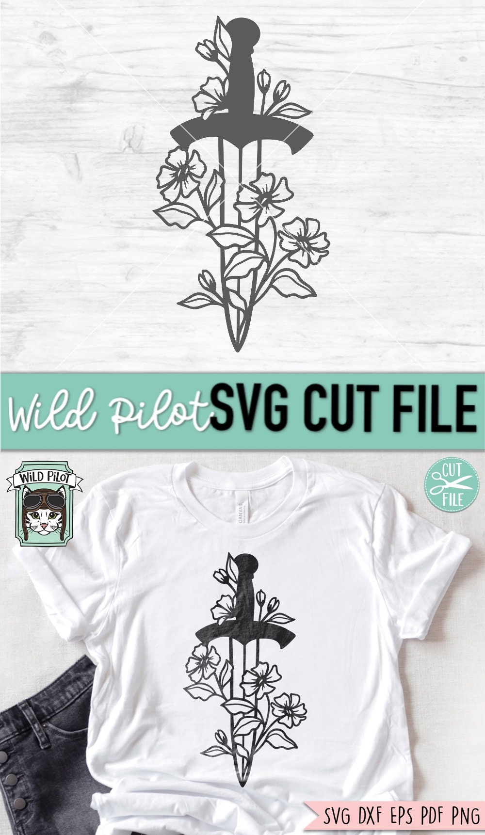 Sword Svg, Flower Sword Svg File, Floral Sword Cut File, Knife Clip Art ...