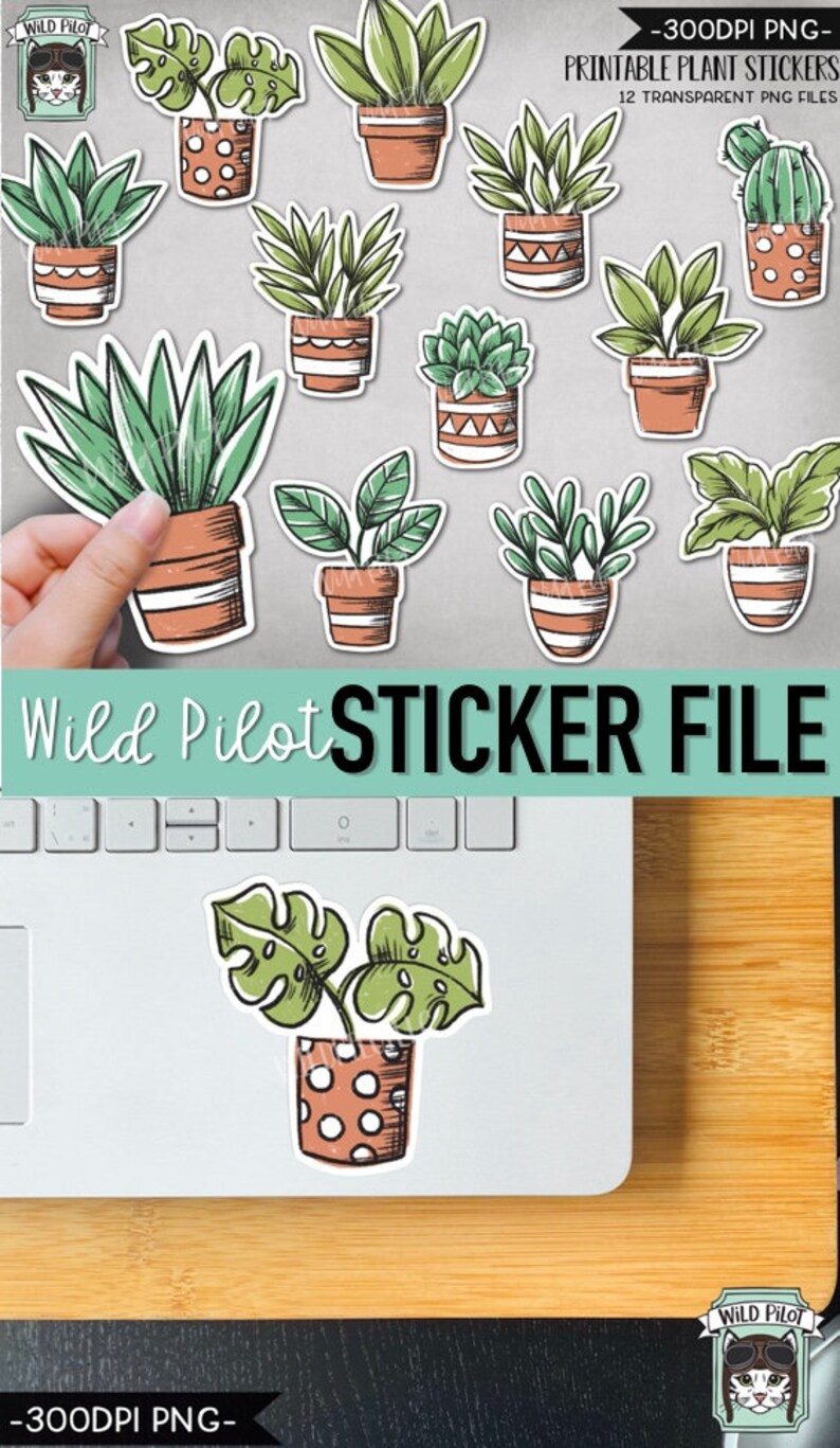 PRINTABLE Plants Sticker Files PNG File, Potted Plants Illustrations ...