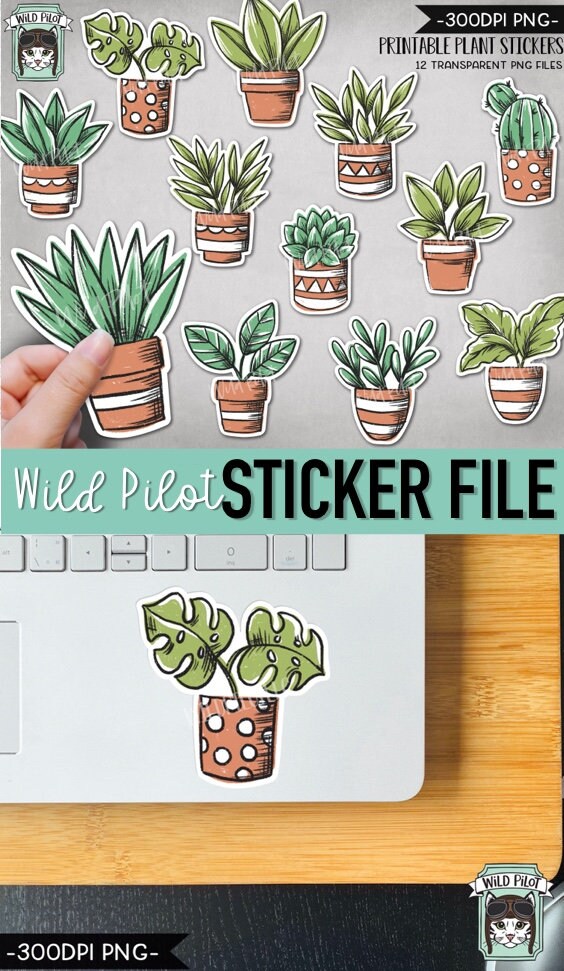 PRINTABLE Plants Sticker Files PNG File, Potted Plants Illustrations ...