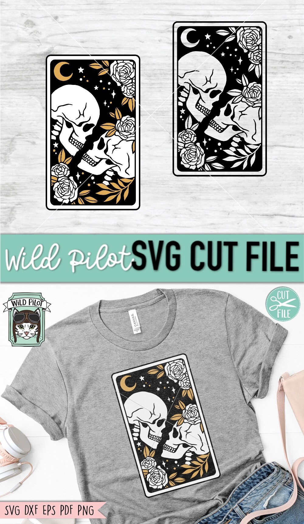 Tarot Card Skull Svg Floral Skull Tarot Svg File Lovers - Etsy