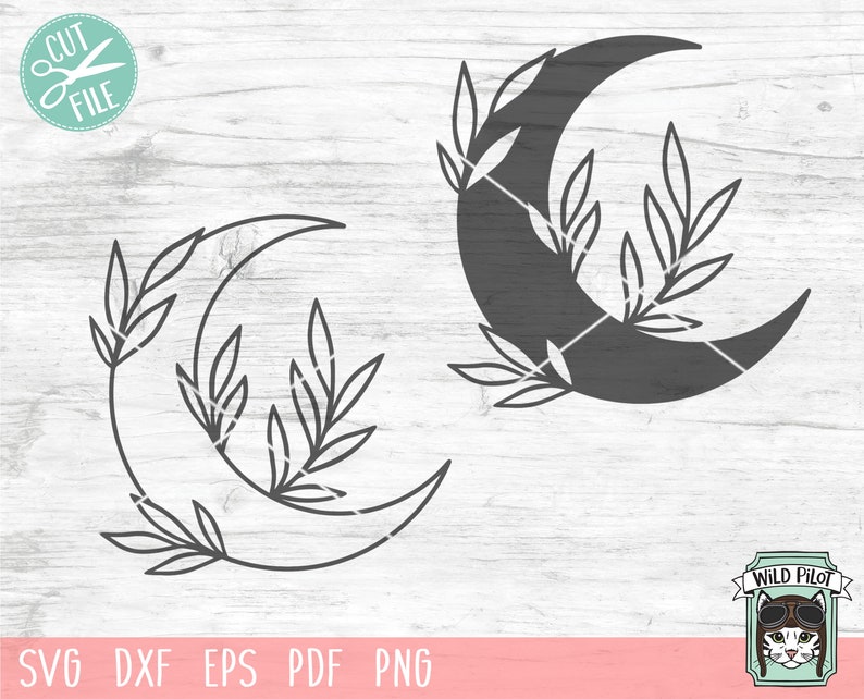 Moon Leaves SVG File, Moon Leaves Cut File, Moon Floral SVG File, Moon ...