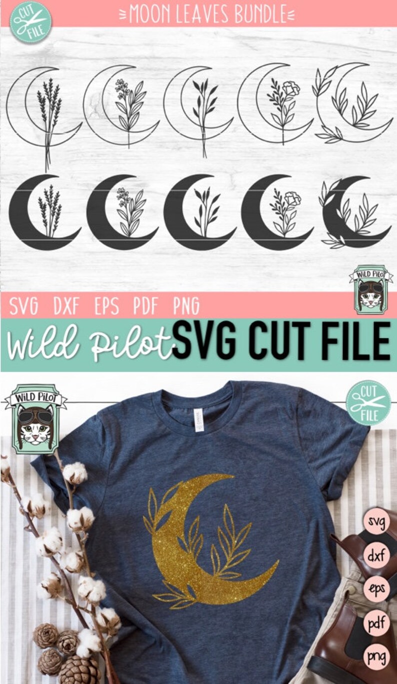 Moon Leaves Bundle Svg File Moon Leaves Svg Moon Floral Svg - Etsy