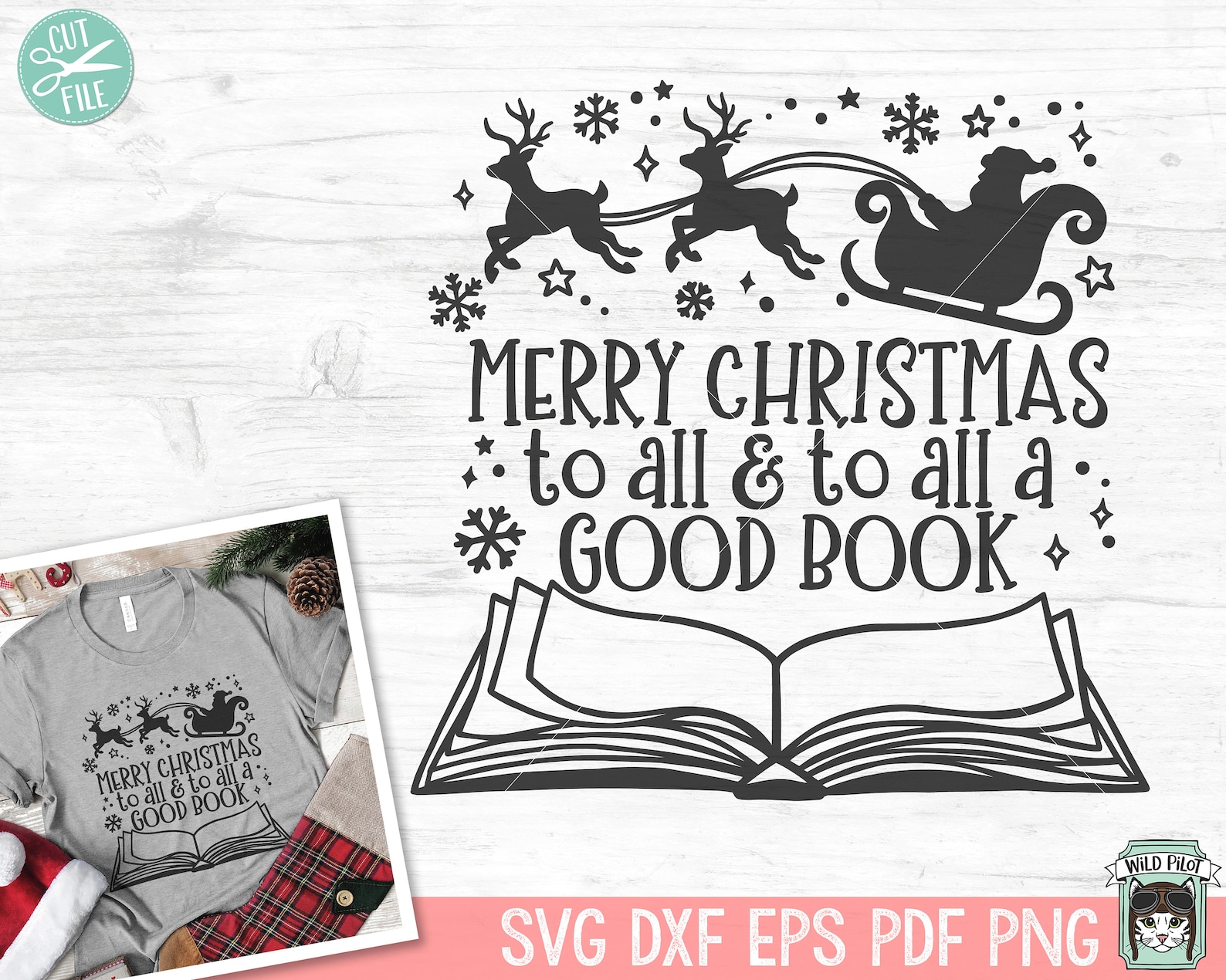 Christmas Book Lover SVG, Merry Christmas to All and to All a Good Book ...