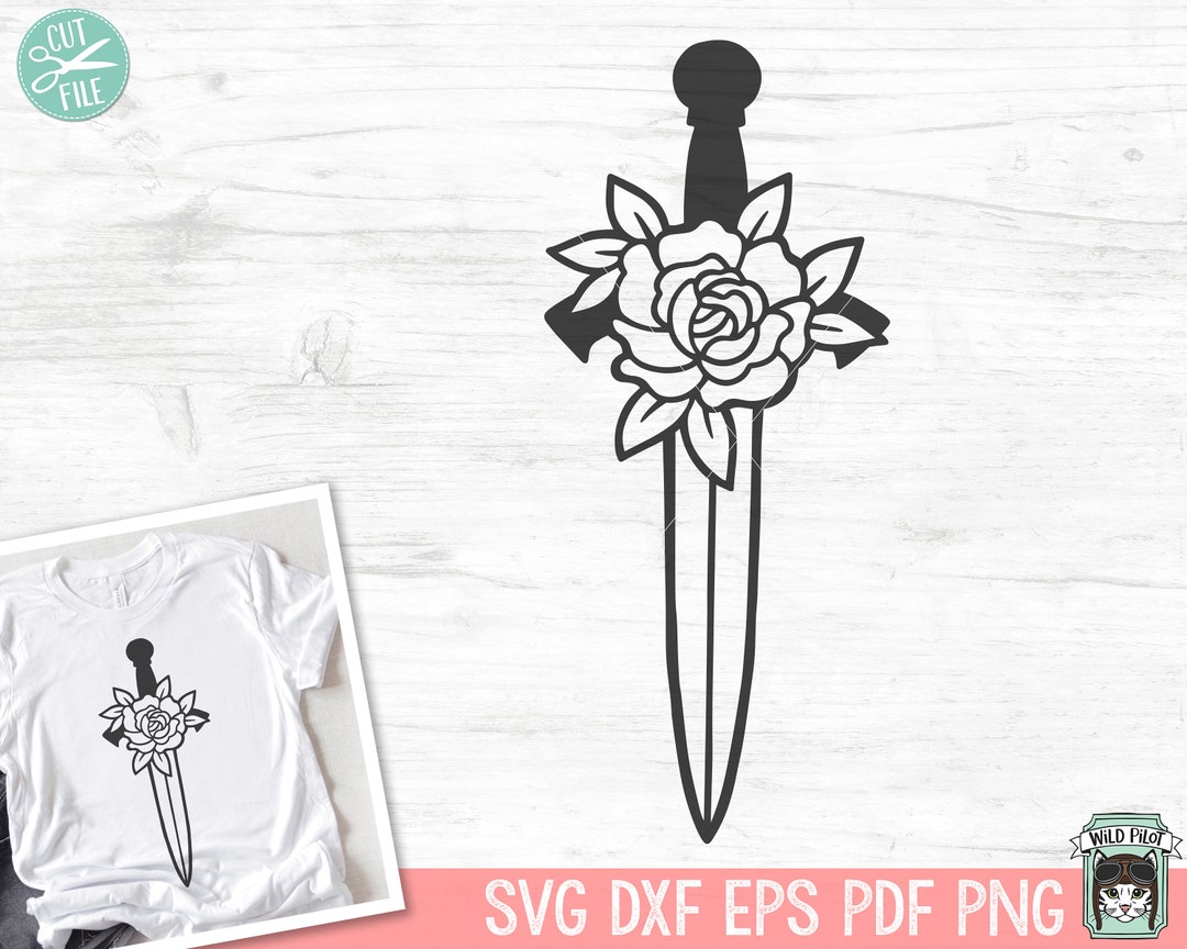 Sword Svg, Flower Sword Svg File, Floral Sword Cut File, Knife Clip Art ...