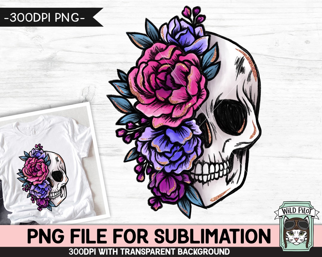 Floral Skull SUBLIMATION Design PNG, Flower Skull Png File, Skull ...