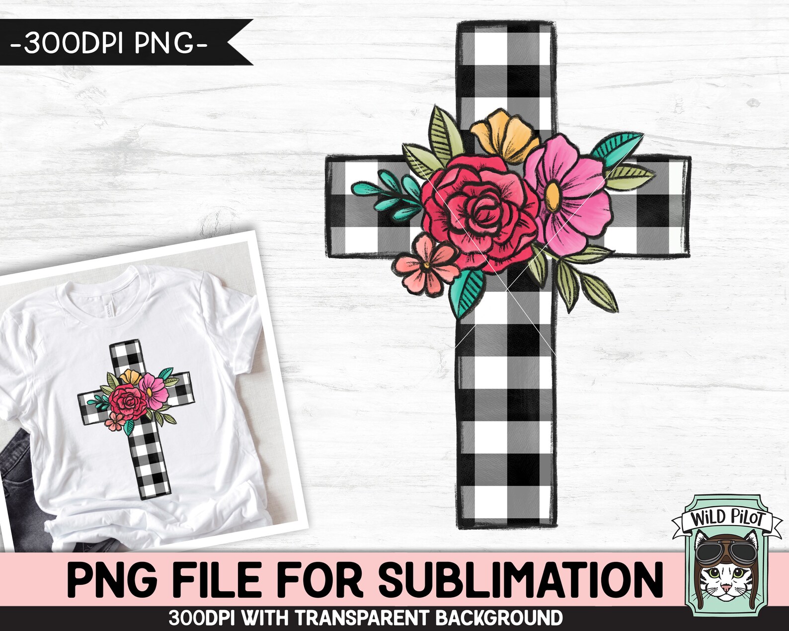 Floral Plaid Cross SUBLIMATION Design PNG, Easter Sublimation ...