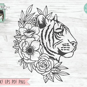 Tiger SVG File, Tiger With Flowers SVG, Floral Tiger Svg, Tiger Cut ...