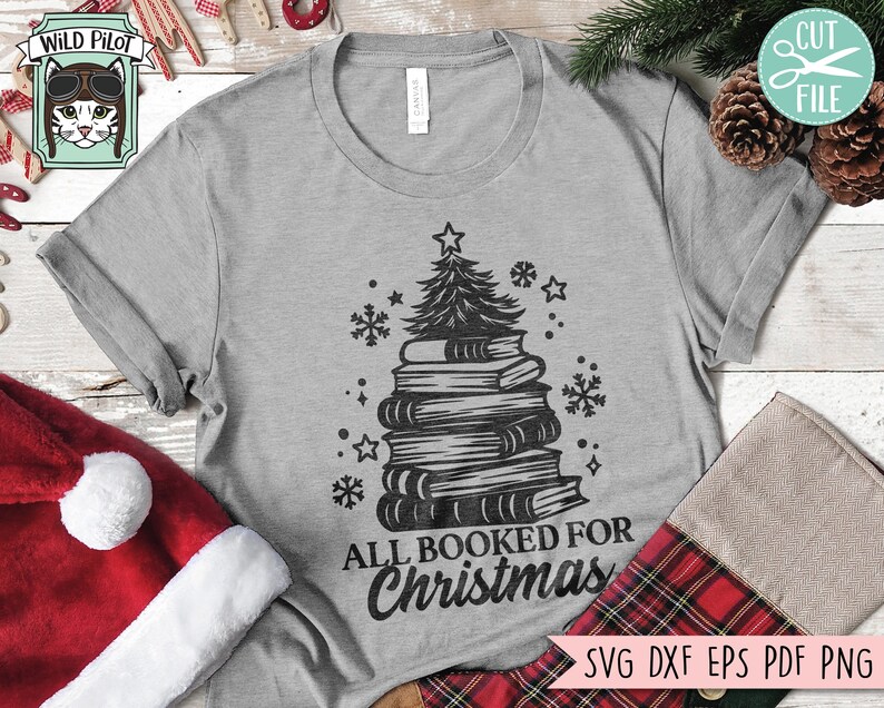 Christmas Book SVG, All Booked for Christmas Svg, Book Tree Svg ...