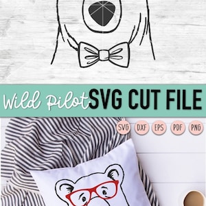 Bear Svg File, Bear With Glasses Bowtie Svg, Bear Cut File, Animal Face ...