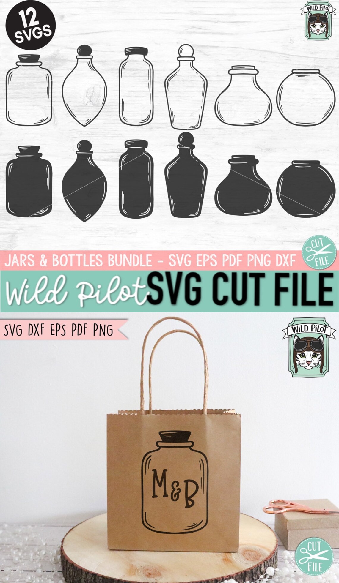 Jars and Bottles SVG File Bundle, Mystical Svg, Apothecary Cut File ...