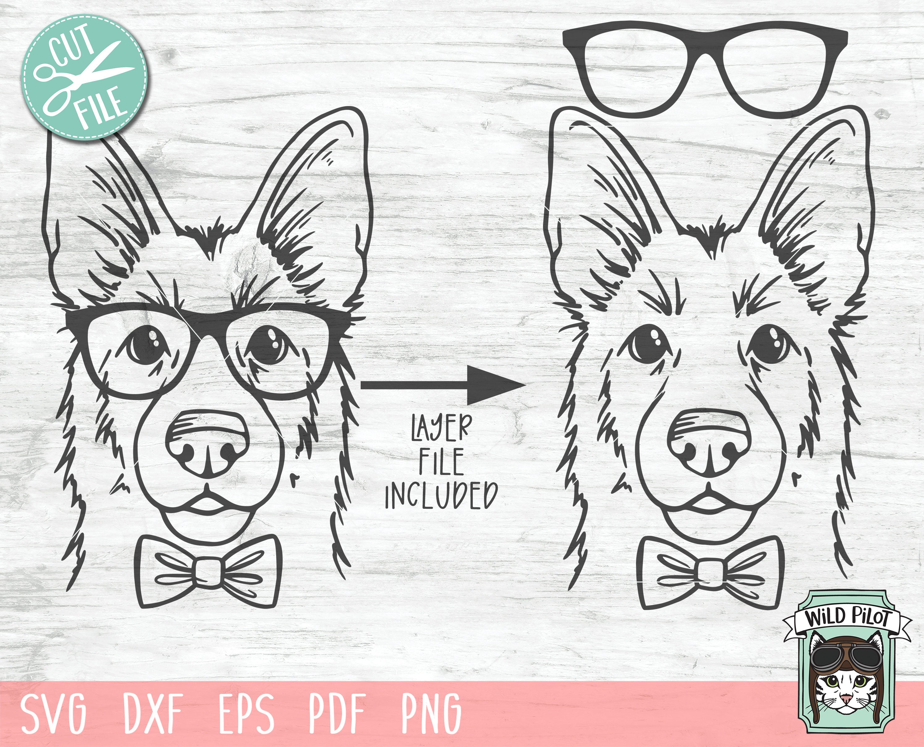 German Shepherd Svg File, Dog With Glasses Svg, Dog Cut File, Dog Svg ...
