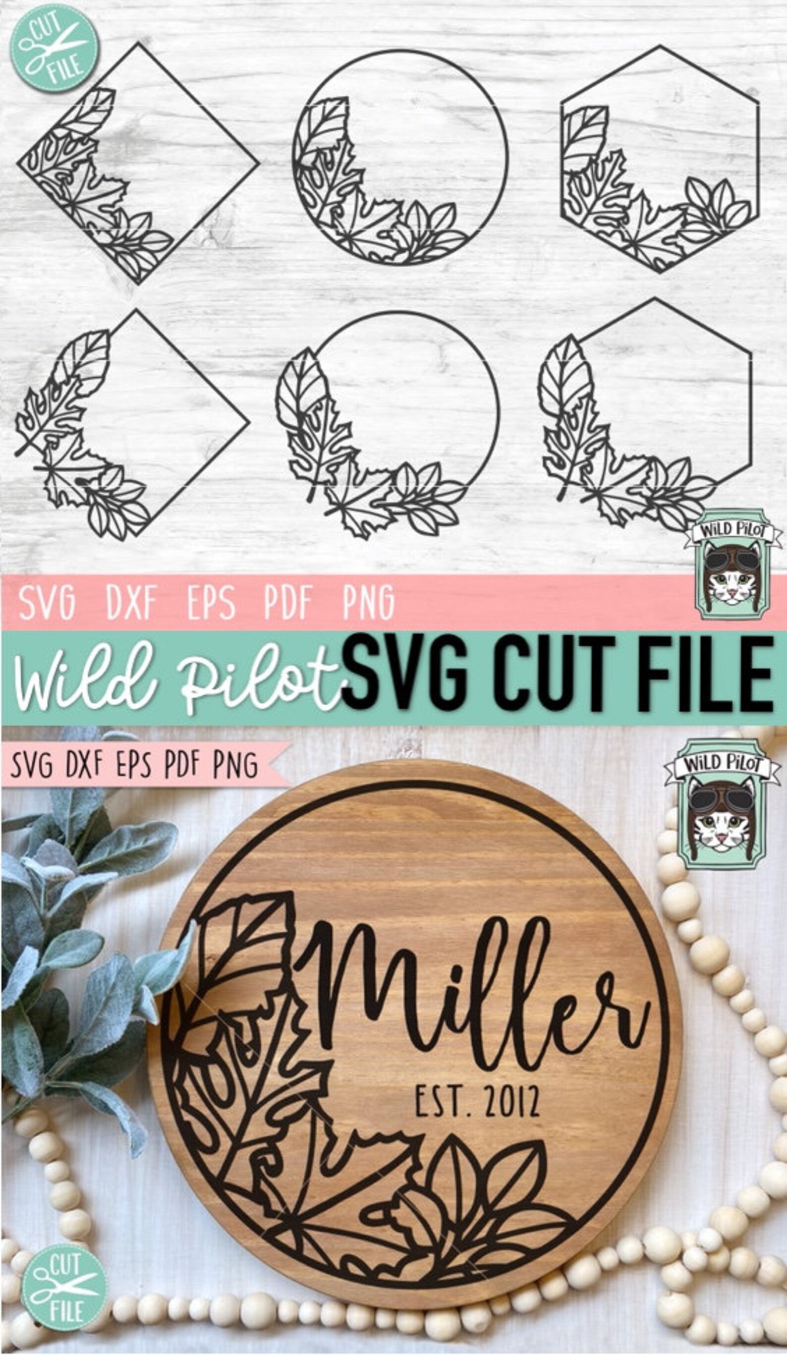 Leaf Monogram Frame SVG Fall Monogram Frame Cut File Fall | Etsy