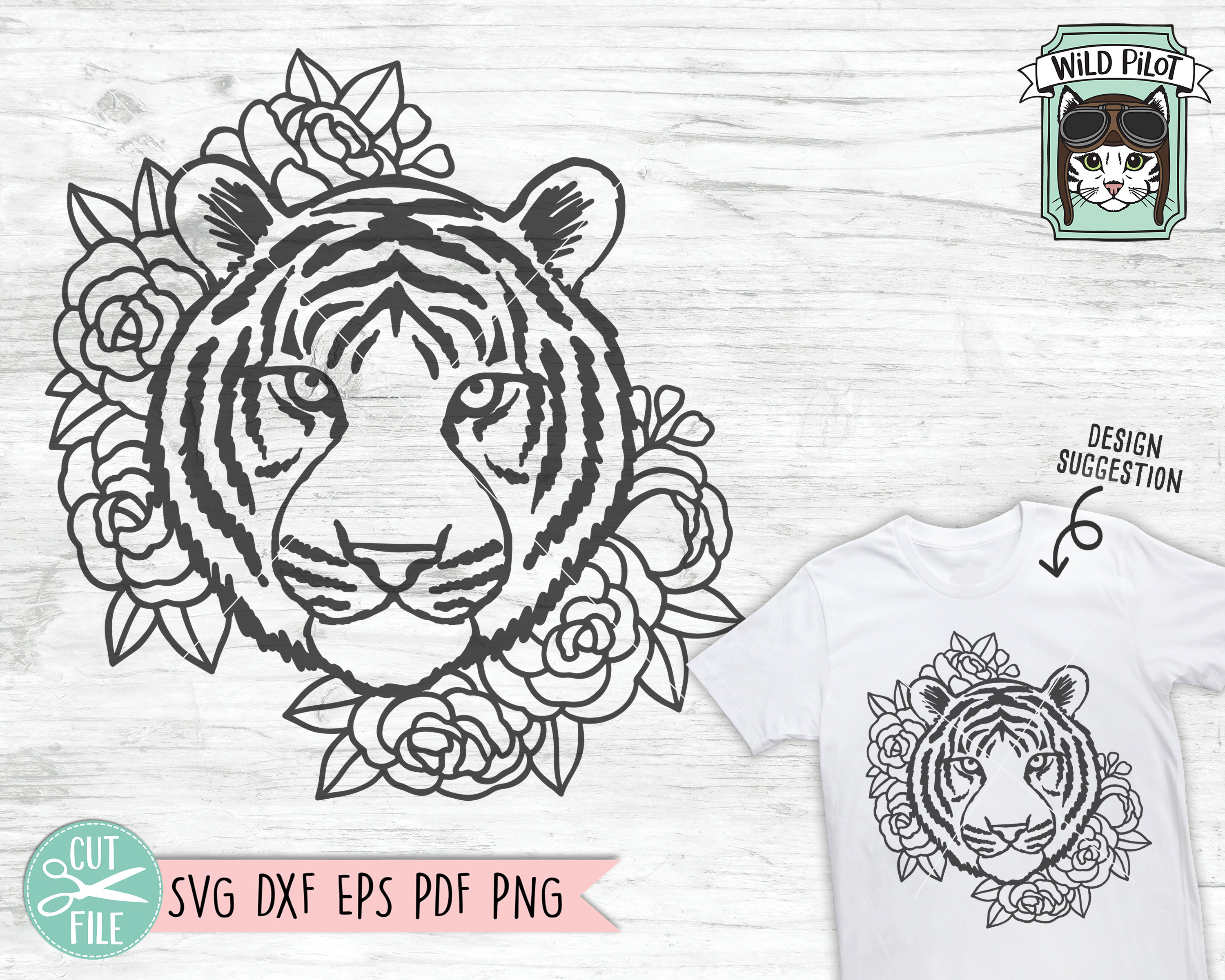Tiger SVG file Tiger with Flowers SVG Floral Tiger svg | Etsy