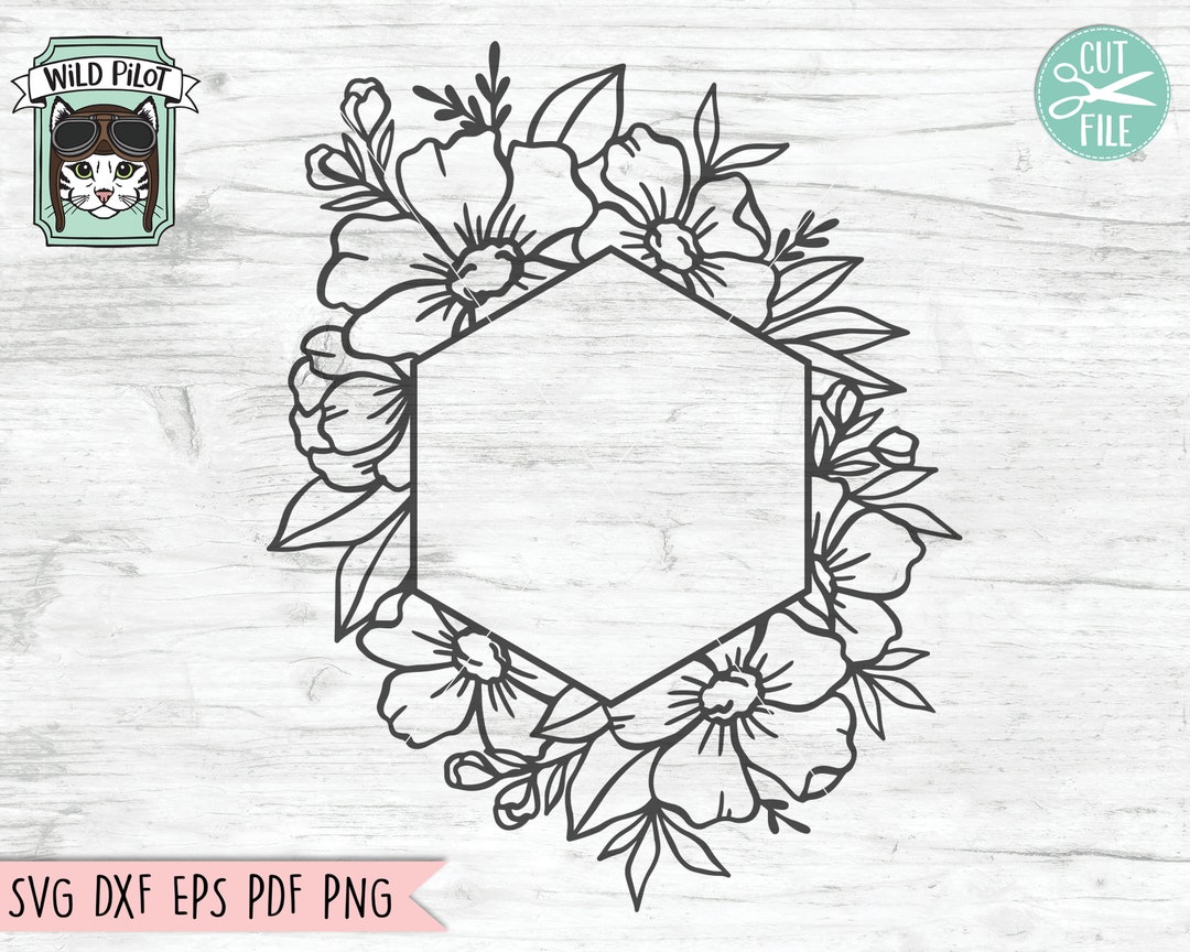 Floral Frame SVG, Floral Frame Cut File, Hexagon Flower Frame, Floral ...