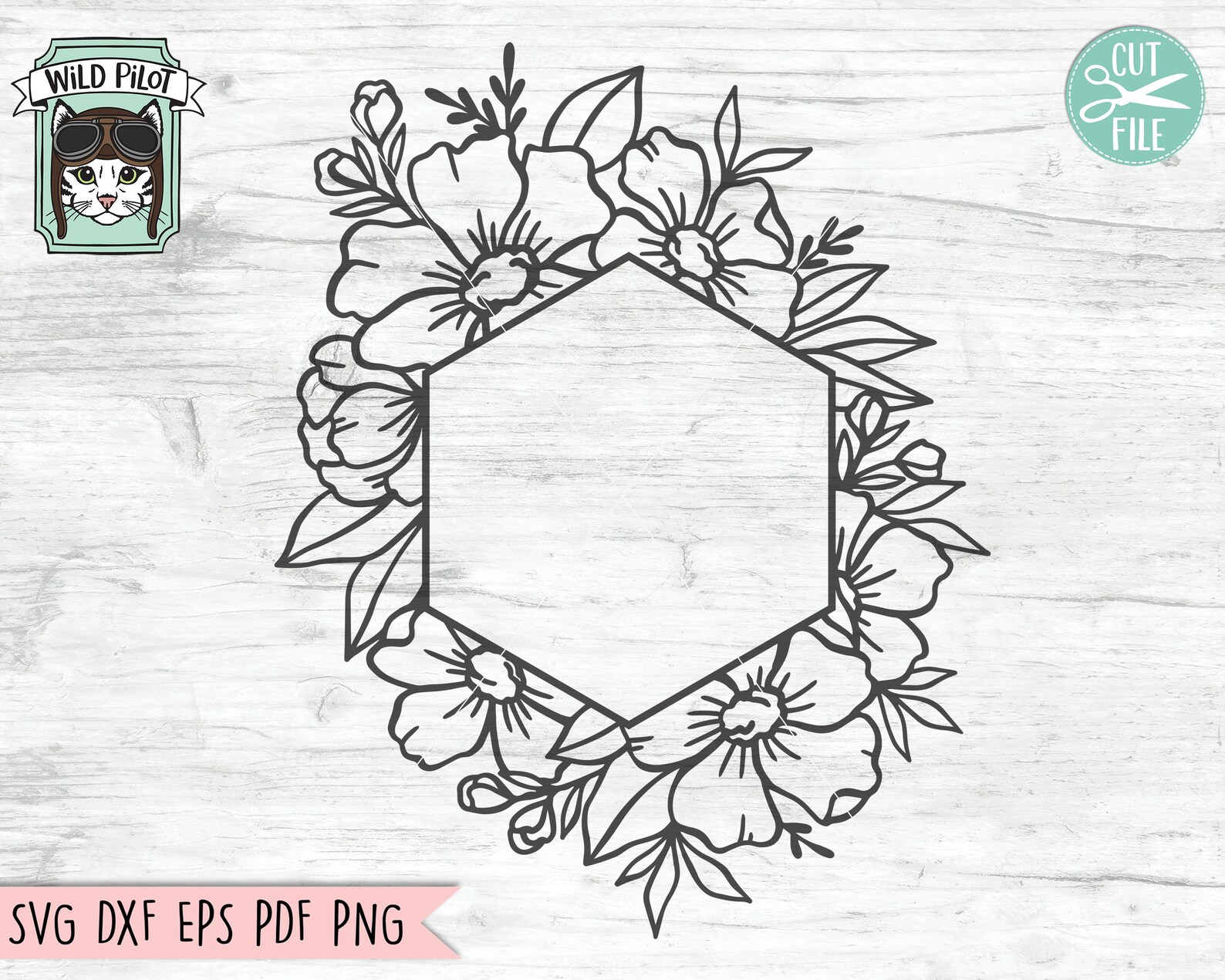 Floral Frame SVG Floral Frame cut File Hexagon Flower Frame | Etsy