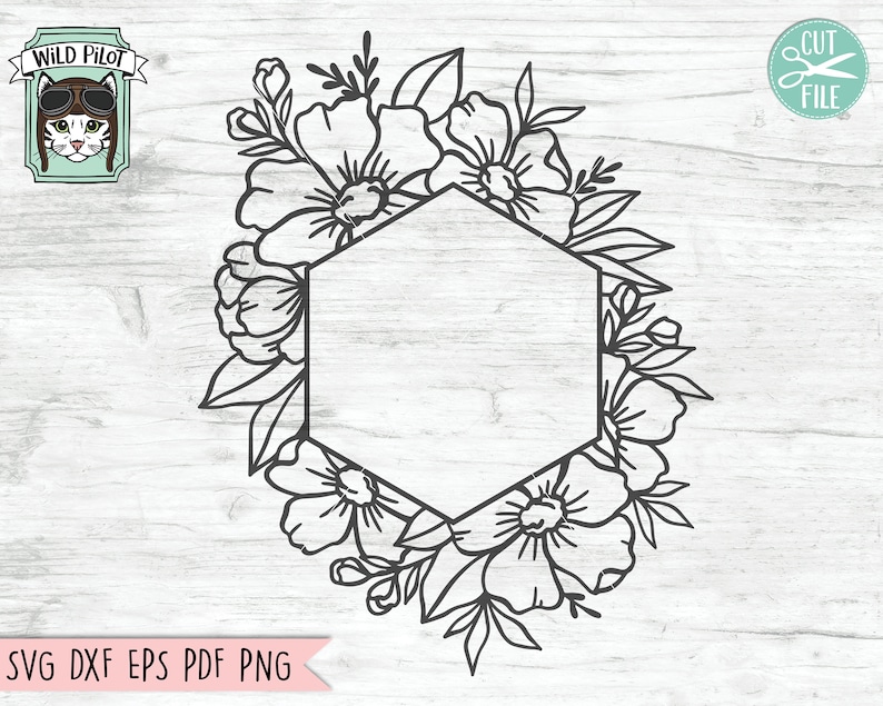 Floral Frame SVG Floral Frame cut File Hexagon Flower Frame | Etsy