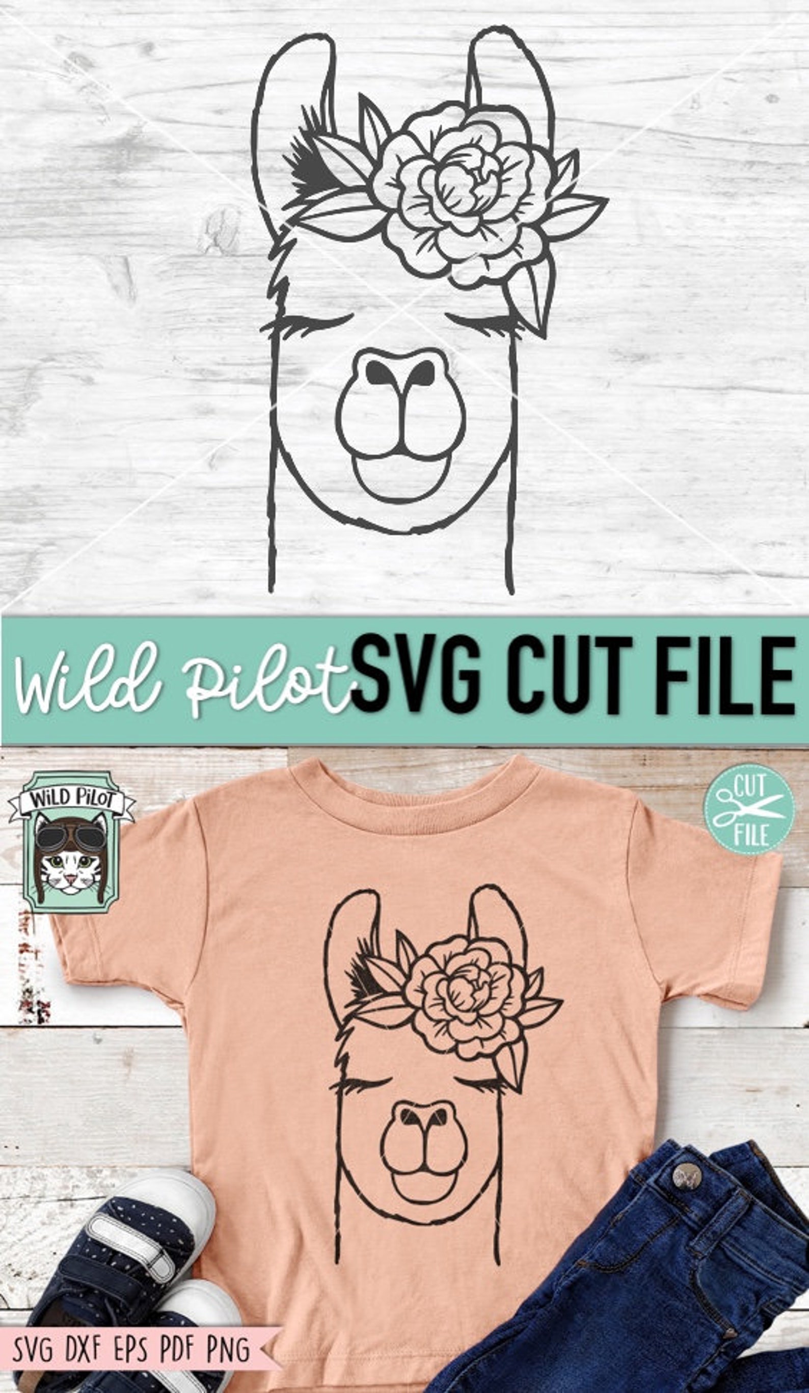 Llama SVG File, Llama Flower Crown SVG, Floral Llama Cut File, Animal ...