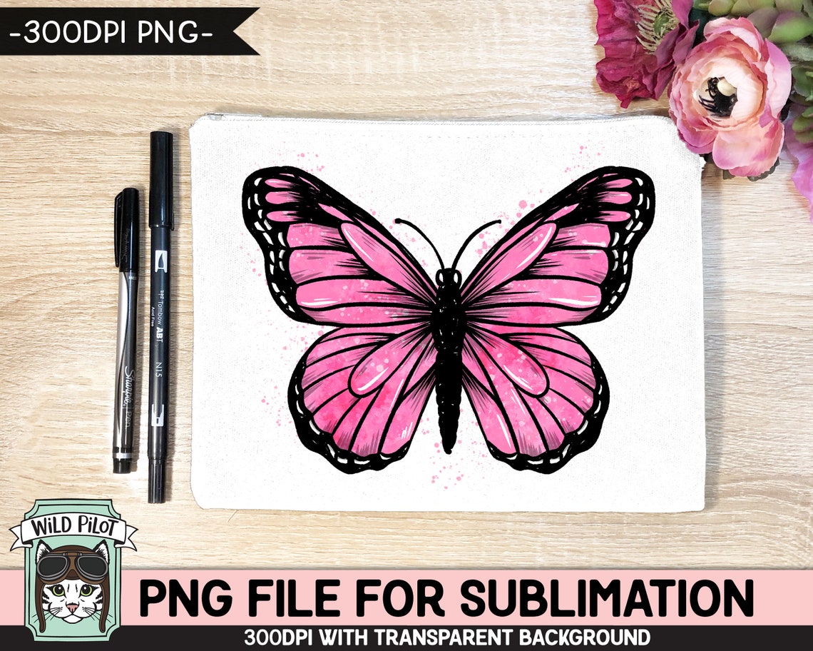 Pink Butterfly SUBLIMATION Design PNG, Watercolor Butterfly Sublimation ...