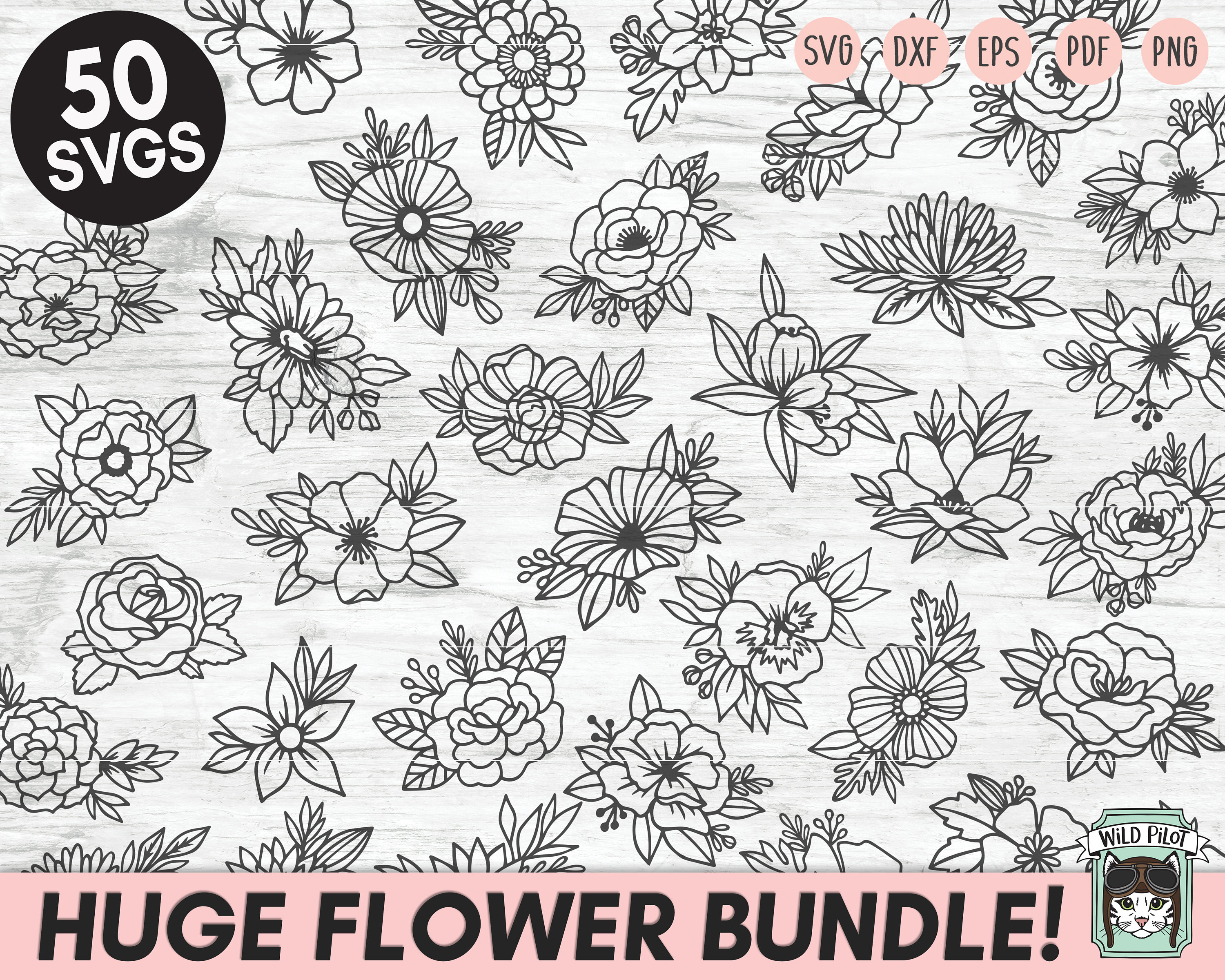 Flower Bundle SVG, Flower Doodles SVG Files, Floral Bundle Svg, Flower ...
