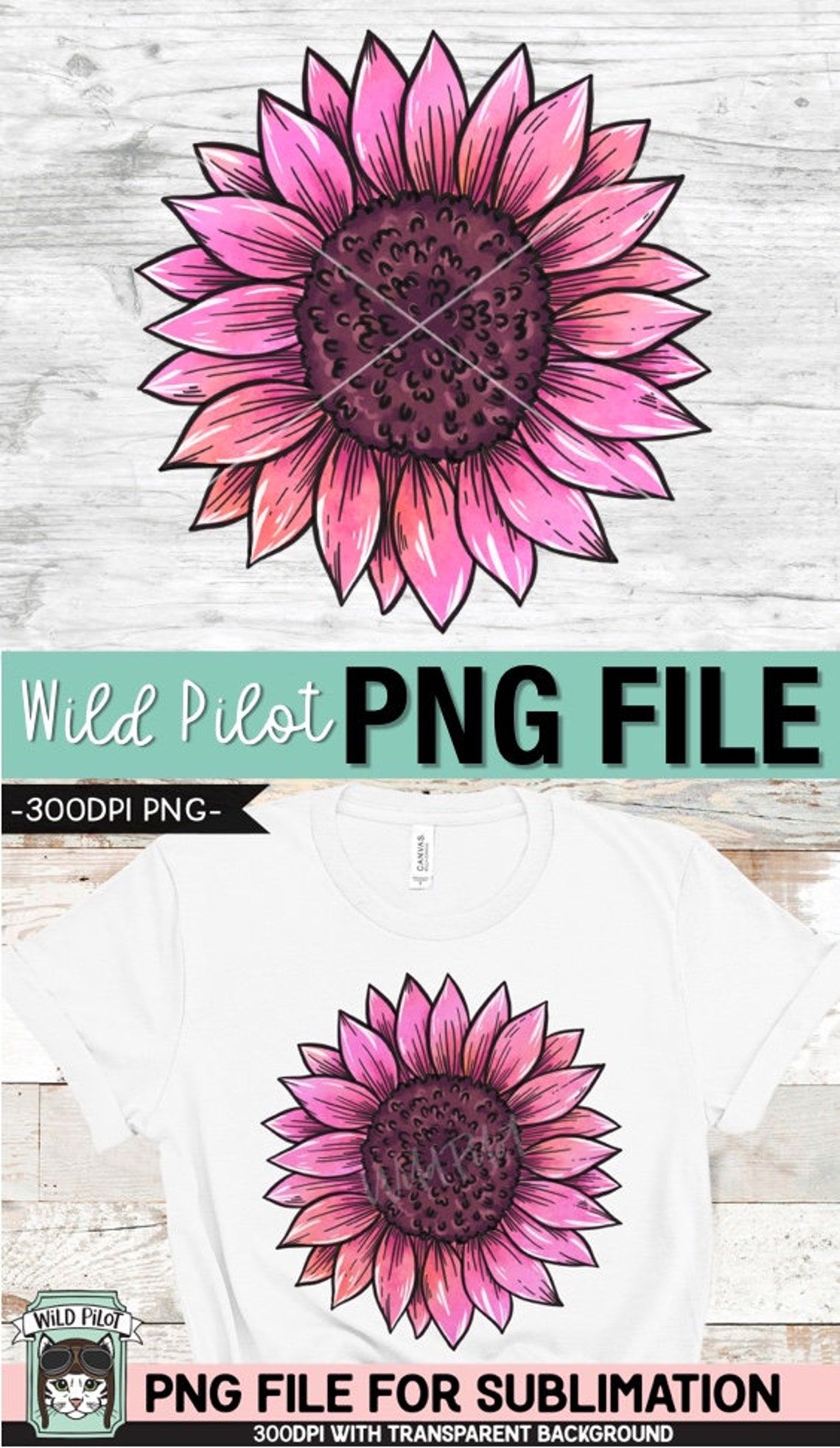Pink Sunflower SUBLIMATION designs png Sunflower Sublimation | Etsy