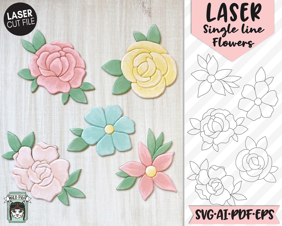 Flower LASER Cut File SVG, Floral LASER File, Single Line Flower Laser ...
