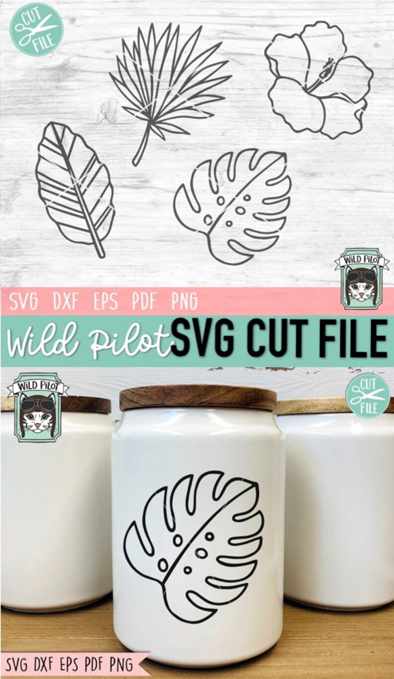 Tropical Flowers SVG Cut File Tropical Leaves SVG Hibiscus | Etsy