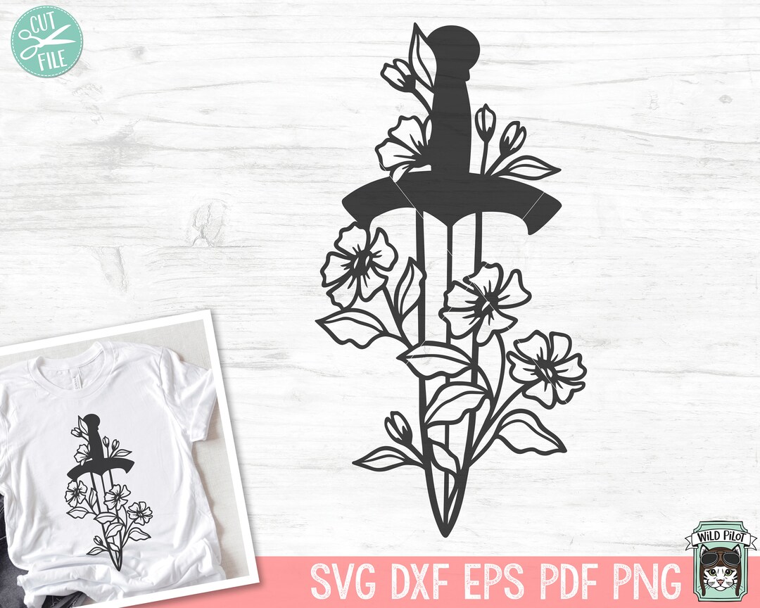 Sword Svg, Flower Sword Svg File, Floral Sword Cut File, Knife Clip Art ...