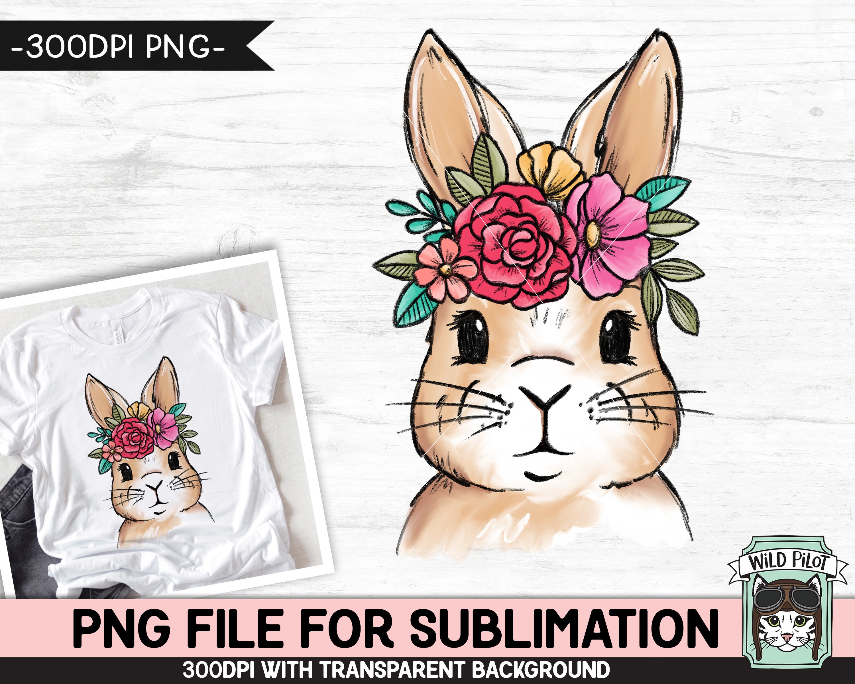 Floral Bunny SUBLIMATION Design PNG Easter Bunny Face Png | Etsy