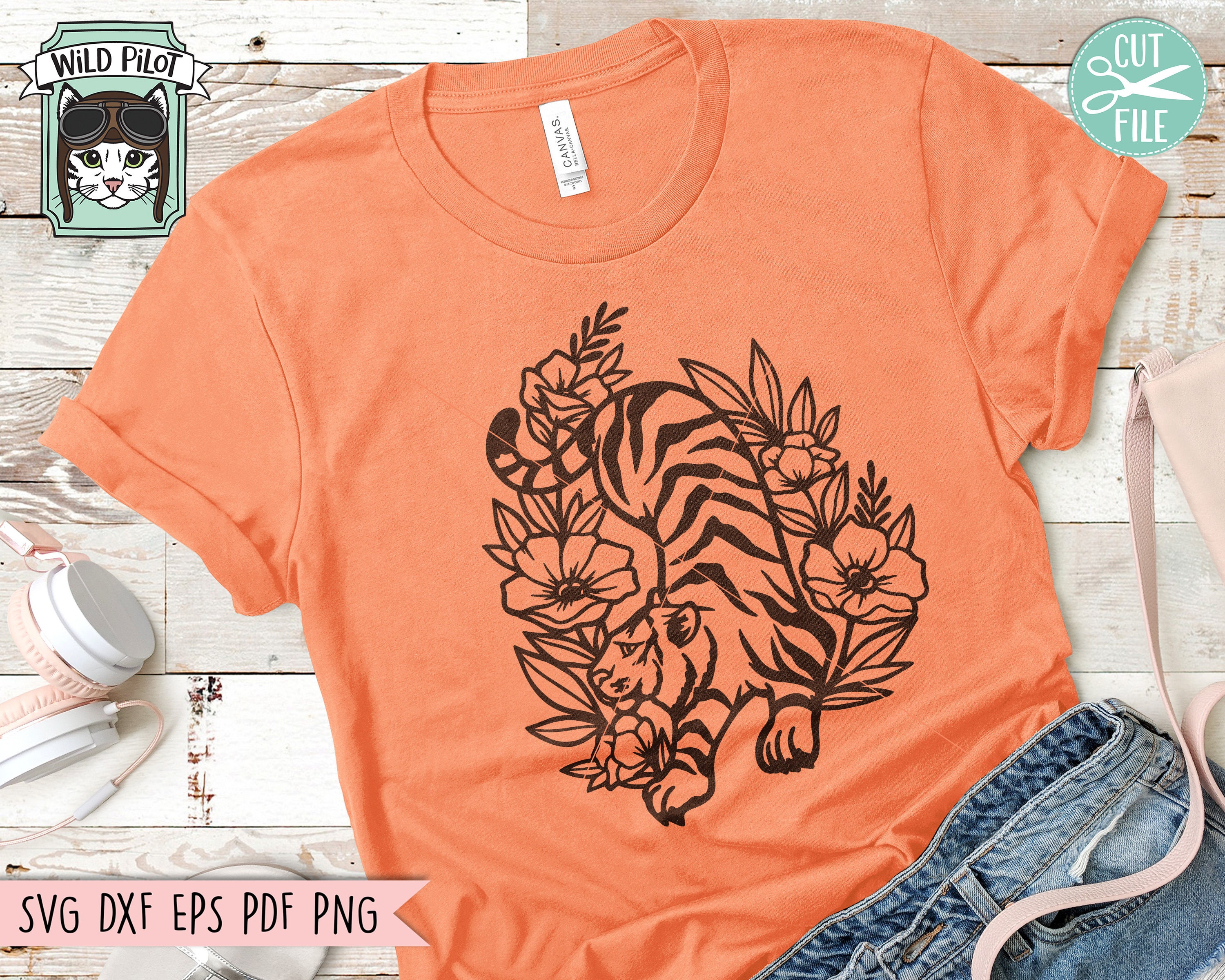 Floral Tiger SVG File, Tiger Flowers SVG, Tiger Cut File, Tiger Tattoo ...