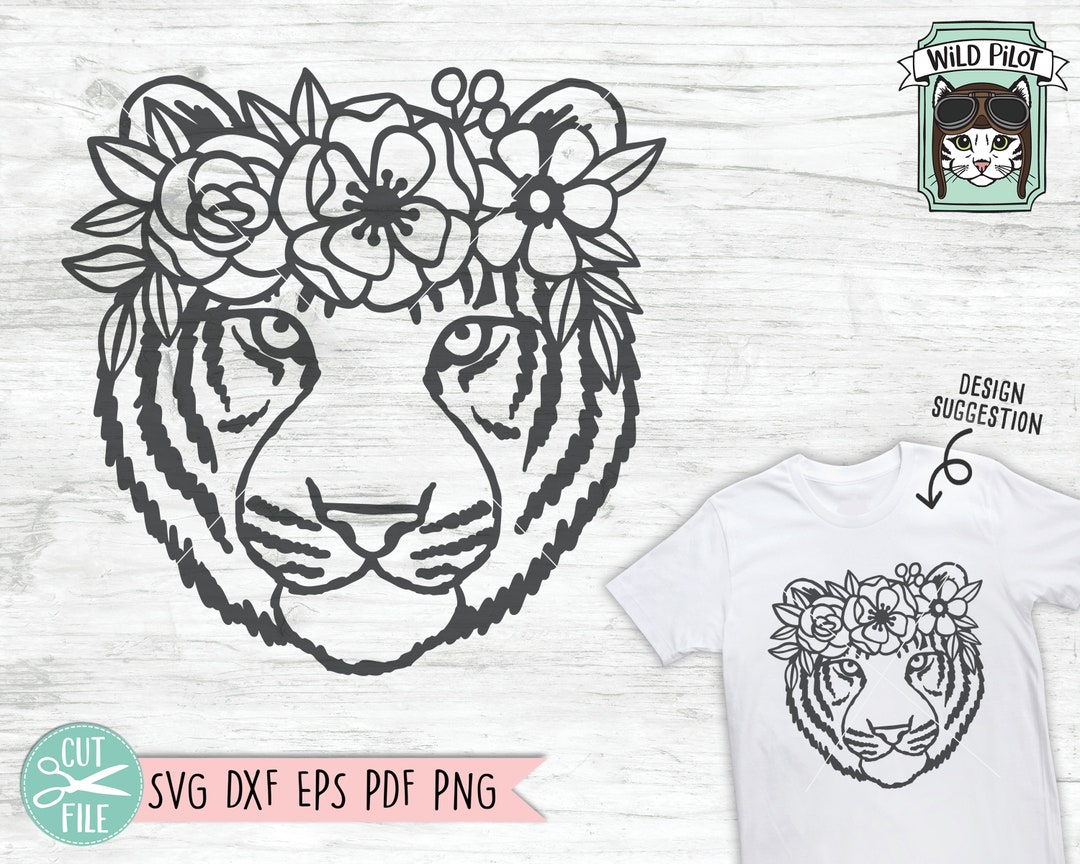 Tiger SVG File, Tiger With Flower Crown SVG, Tiger Cut File, Animal ...