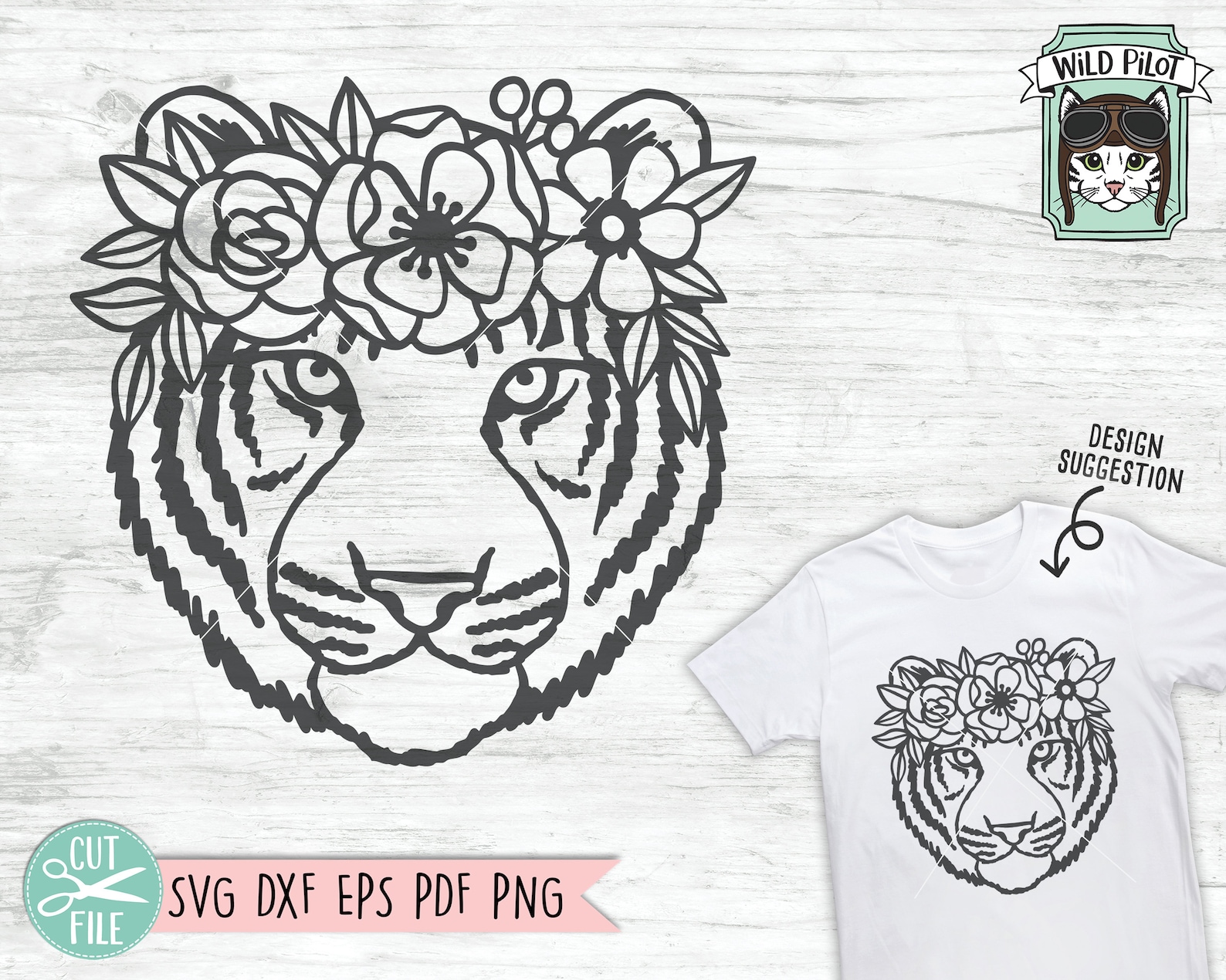 Tiger SVG File Tiger With Flower Crown SVG Tiger Cut File - Etsy