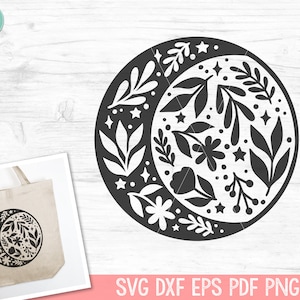 Moon Leaves SVG File, Moon Leaves Cut File, Moon Floral SVG File, Moon ...