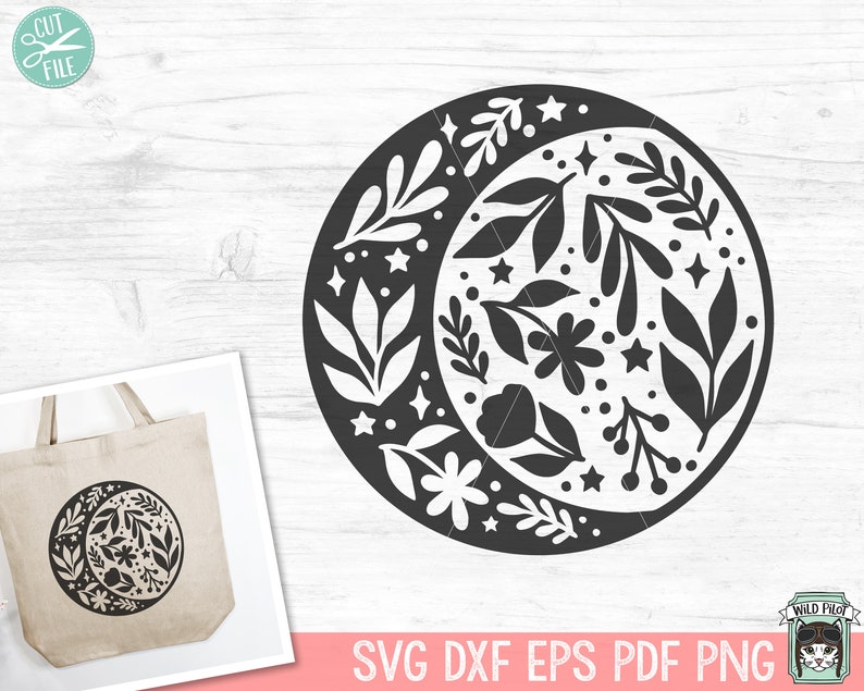 Moon Leaves SVG File Moon Leaves Cut File Moon Floral SVG - Etsy