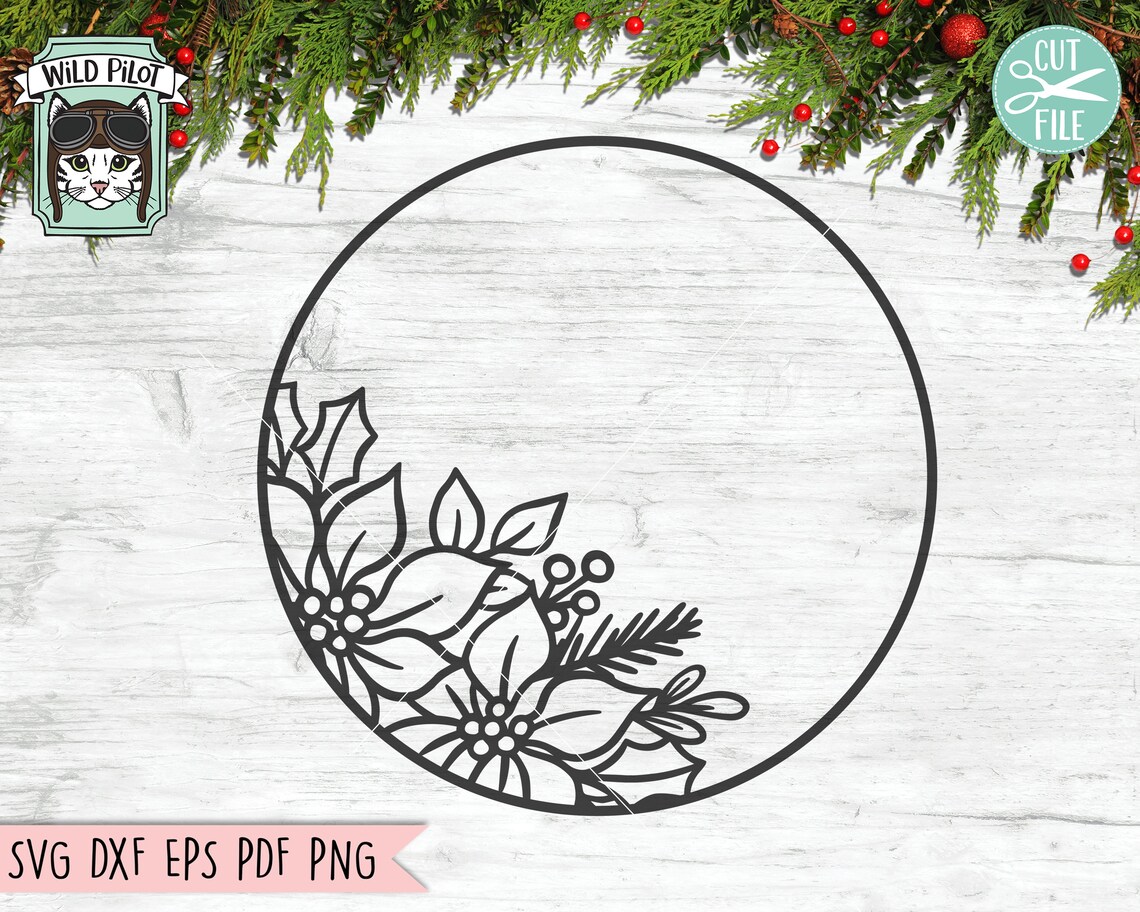 Poinsettia Frame Svg File Christmas Svg Christmas Wreath Cut - Etsy