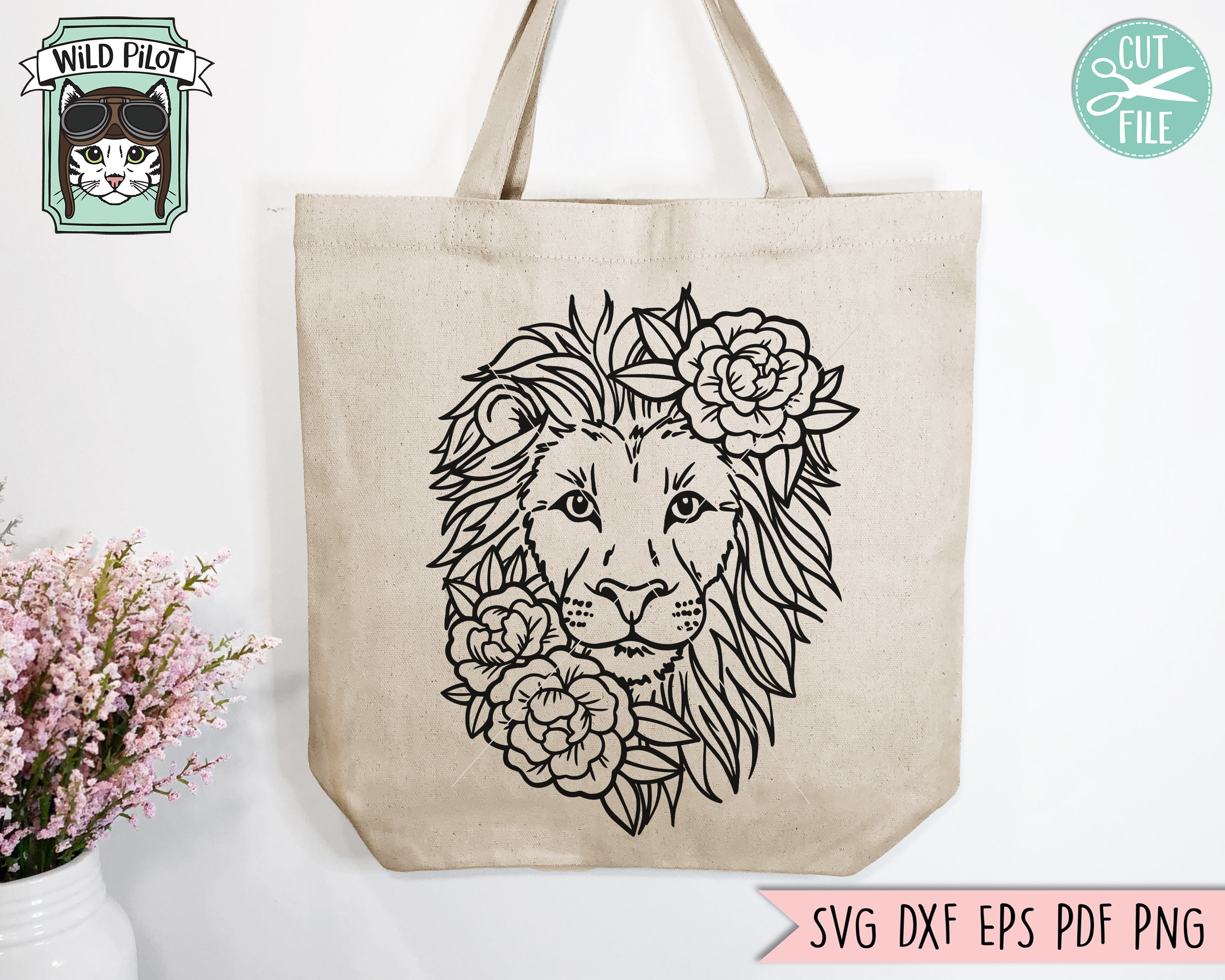 Lion SVG File Lion With Flowers SVG Lion Cut File Animal | Etsy