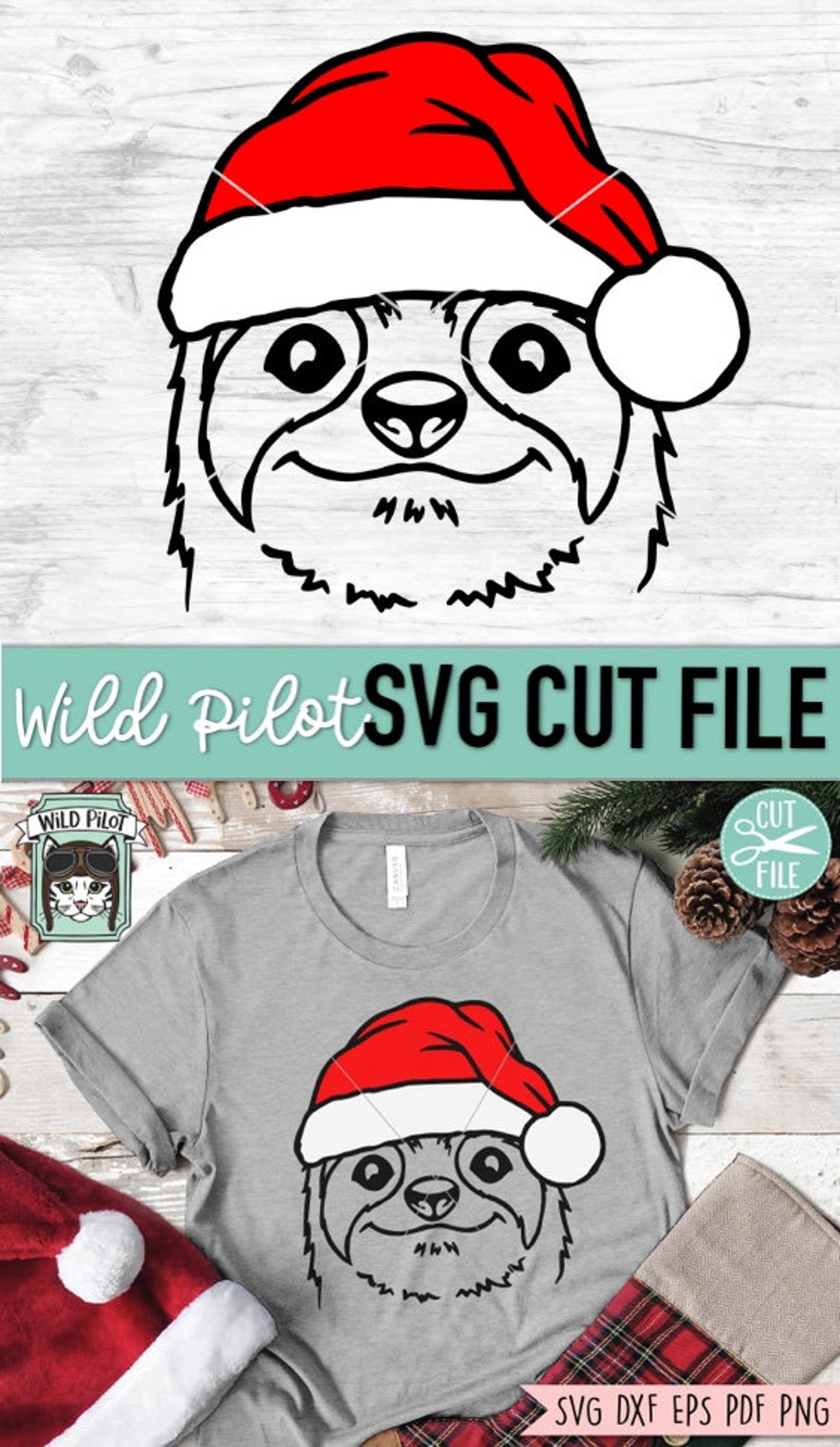 Sloth Santa Hat Svg File Sloth With Hat Svg Christmas Svg - Etsy