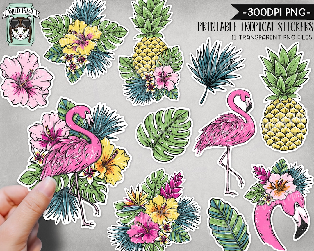 PRINTABLE Tropical Sticker Files PNG, Tropical Flower Illustrations ...