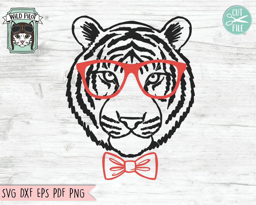 Tiger Svg File, Tiger With Glasses Bowtie Svg, Tiger Cut File, Animal ...