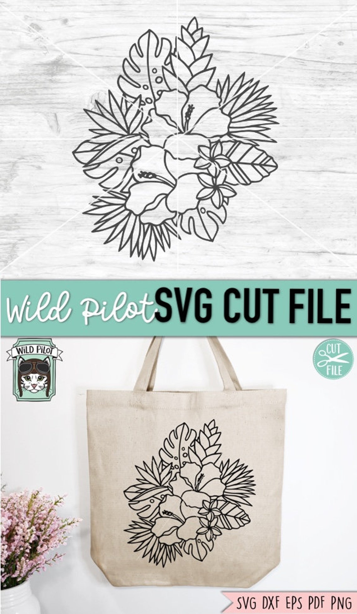 Tropical Flowers SVG Cut File Tropical Leaves SVG Hibiscus - Etsy