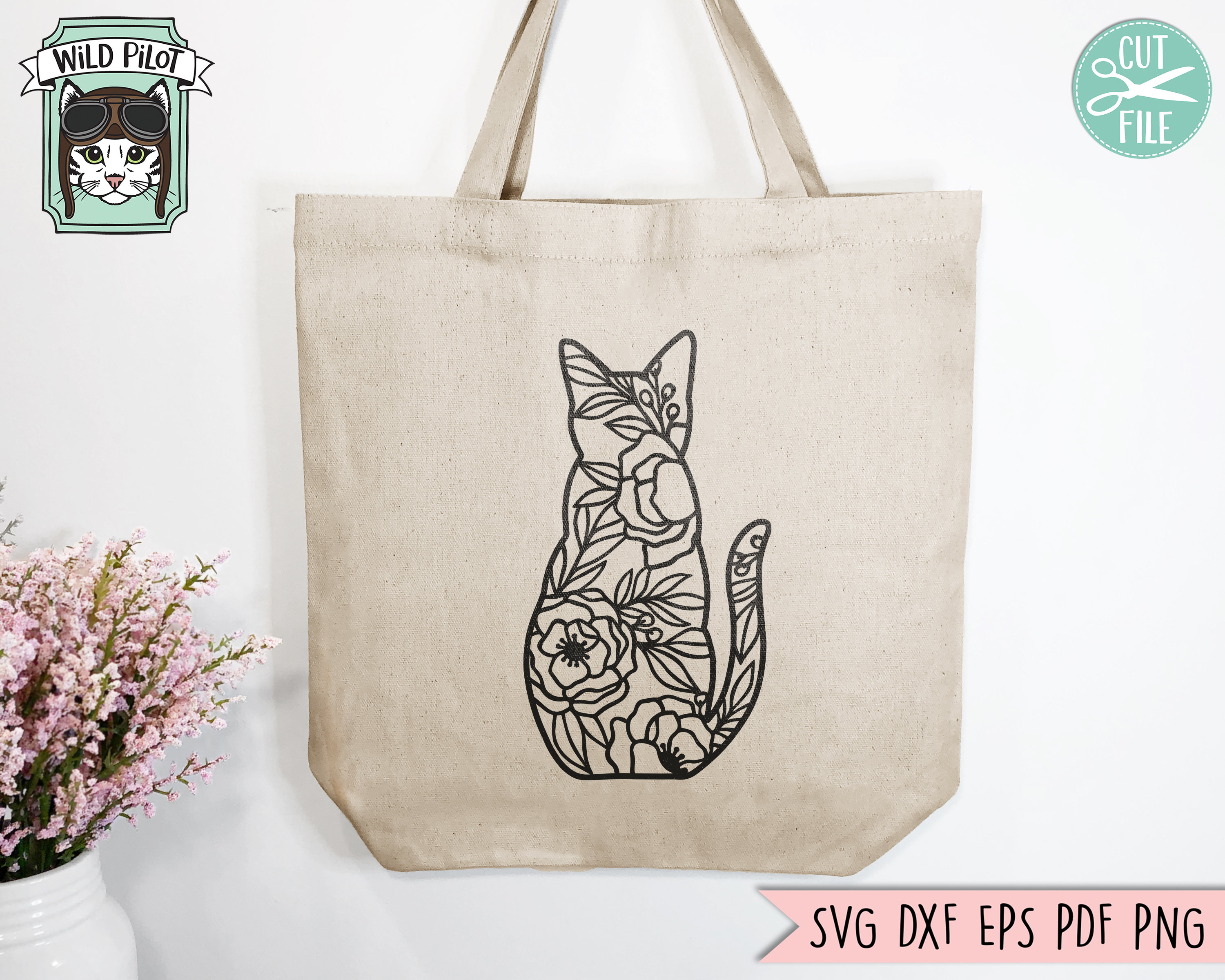 Cat Silhouette SVG File Cat Cut File Floral Cat Svg File - Etsy
