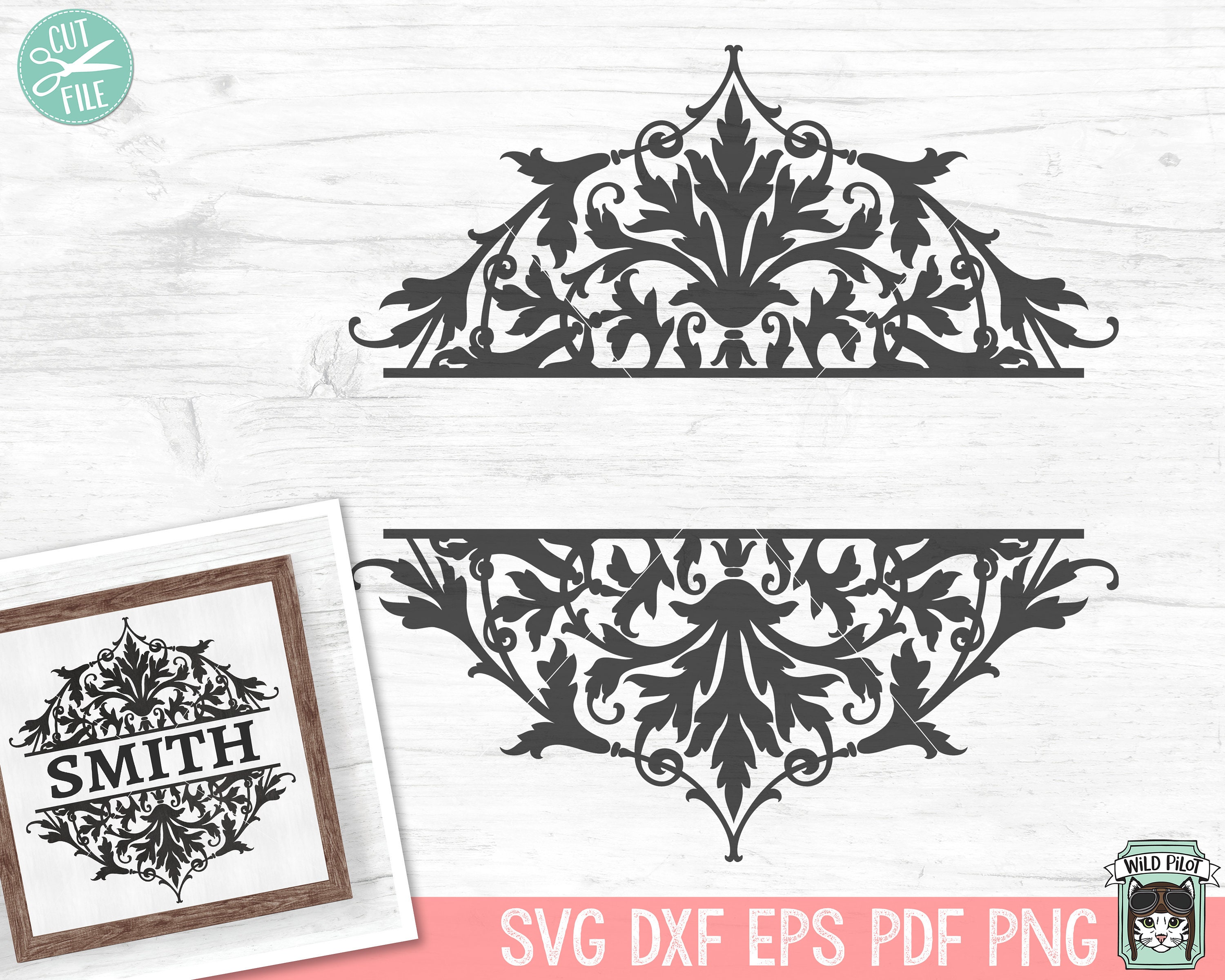 Monogram Frame SVG Split Scroll Monogram Frame SVG Cricut | Etsy