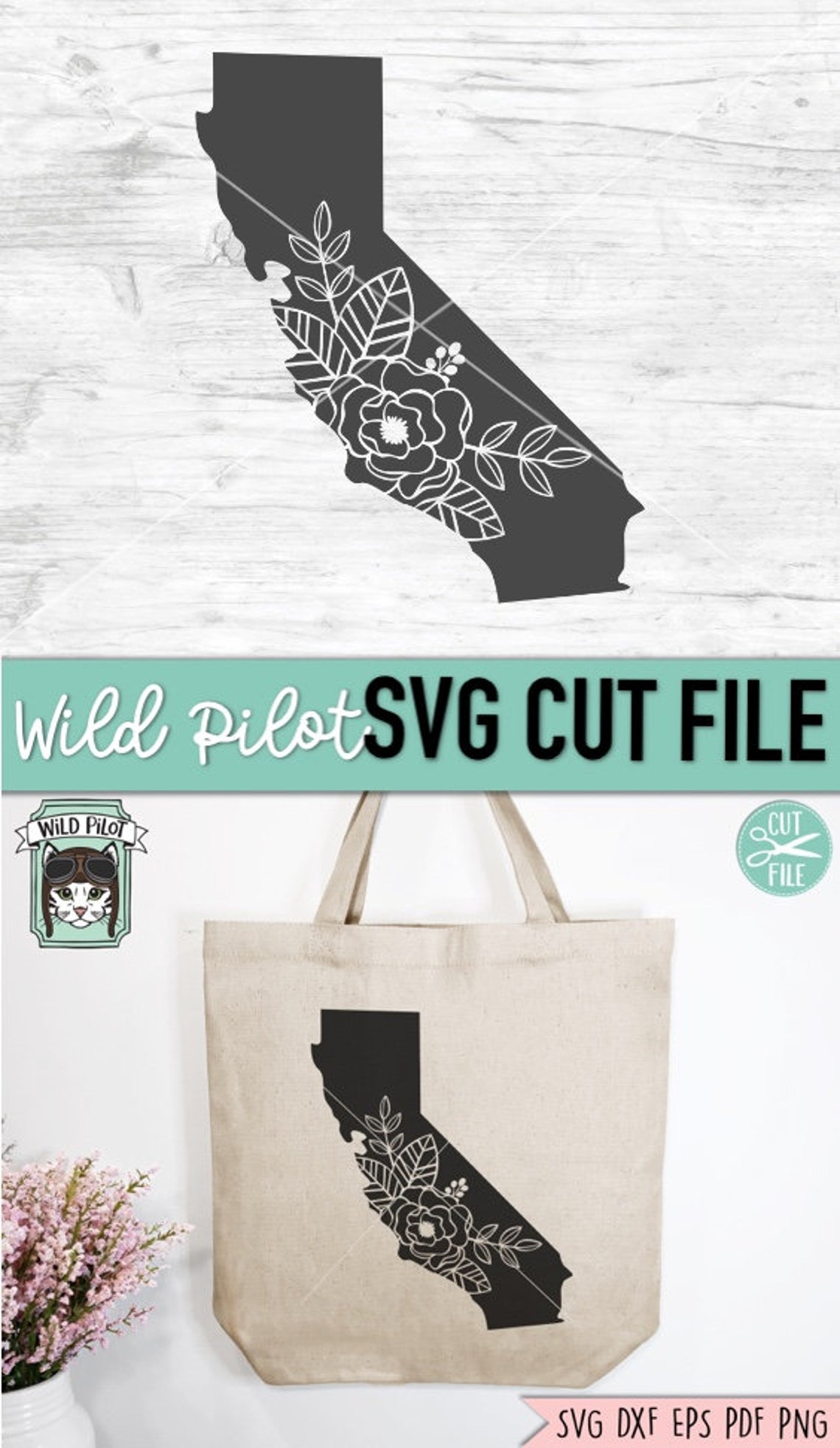 California Svg File California Silhouette Svg File Floral | Etsy