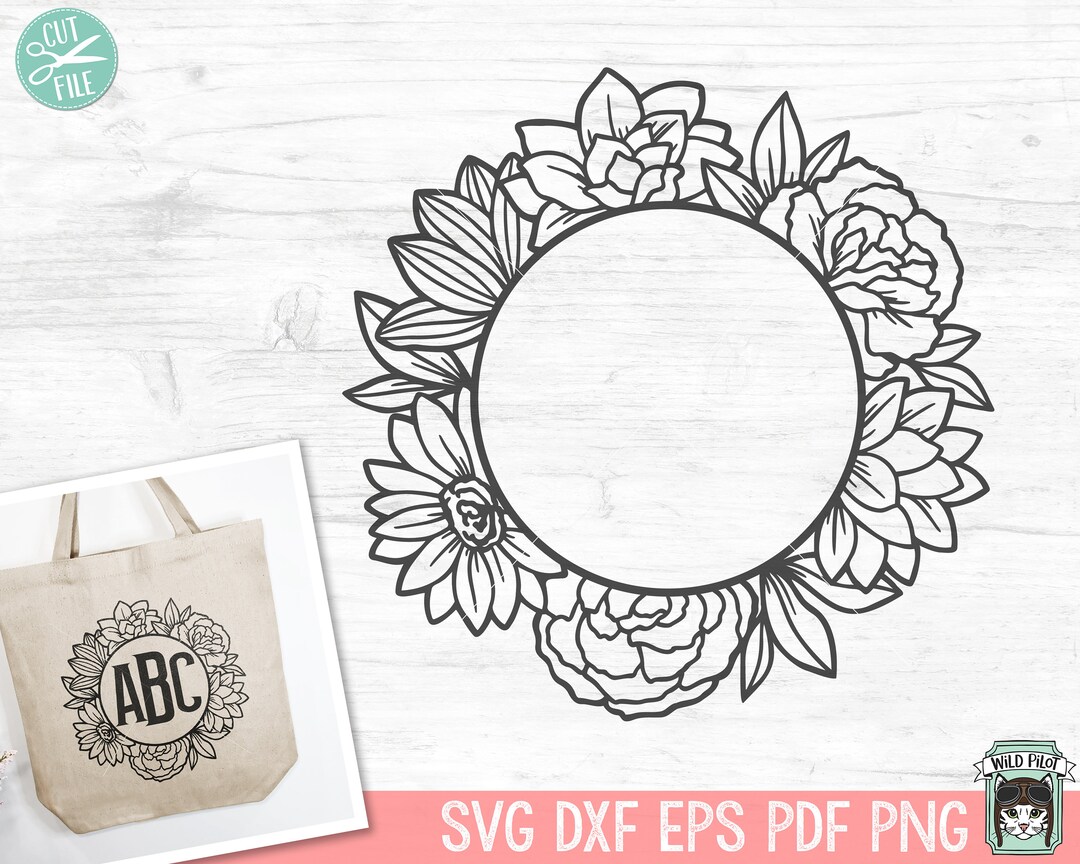 Floral Frame SVG, Floral Circle Frame Cut File, Round Flower Frame ...