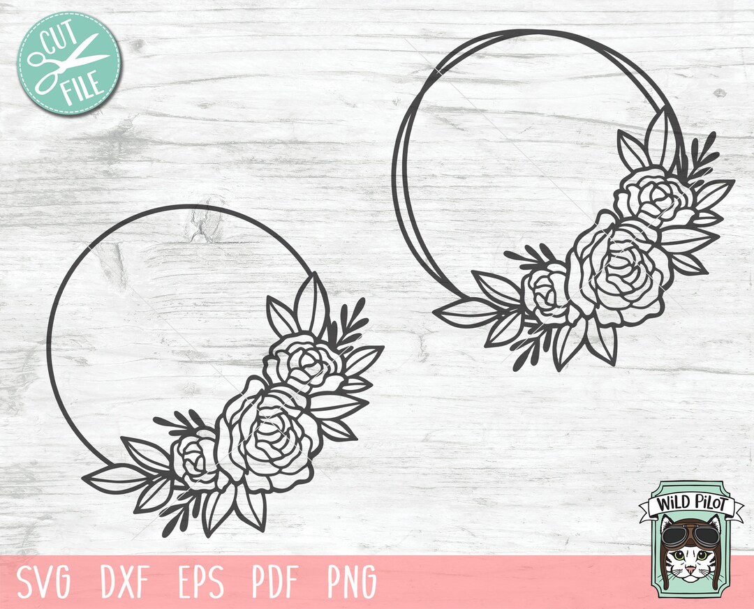 Flower Frame SVG, Round Flower Frame SVG, Floral Frame Cut File, Offset ...