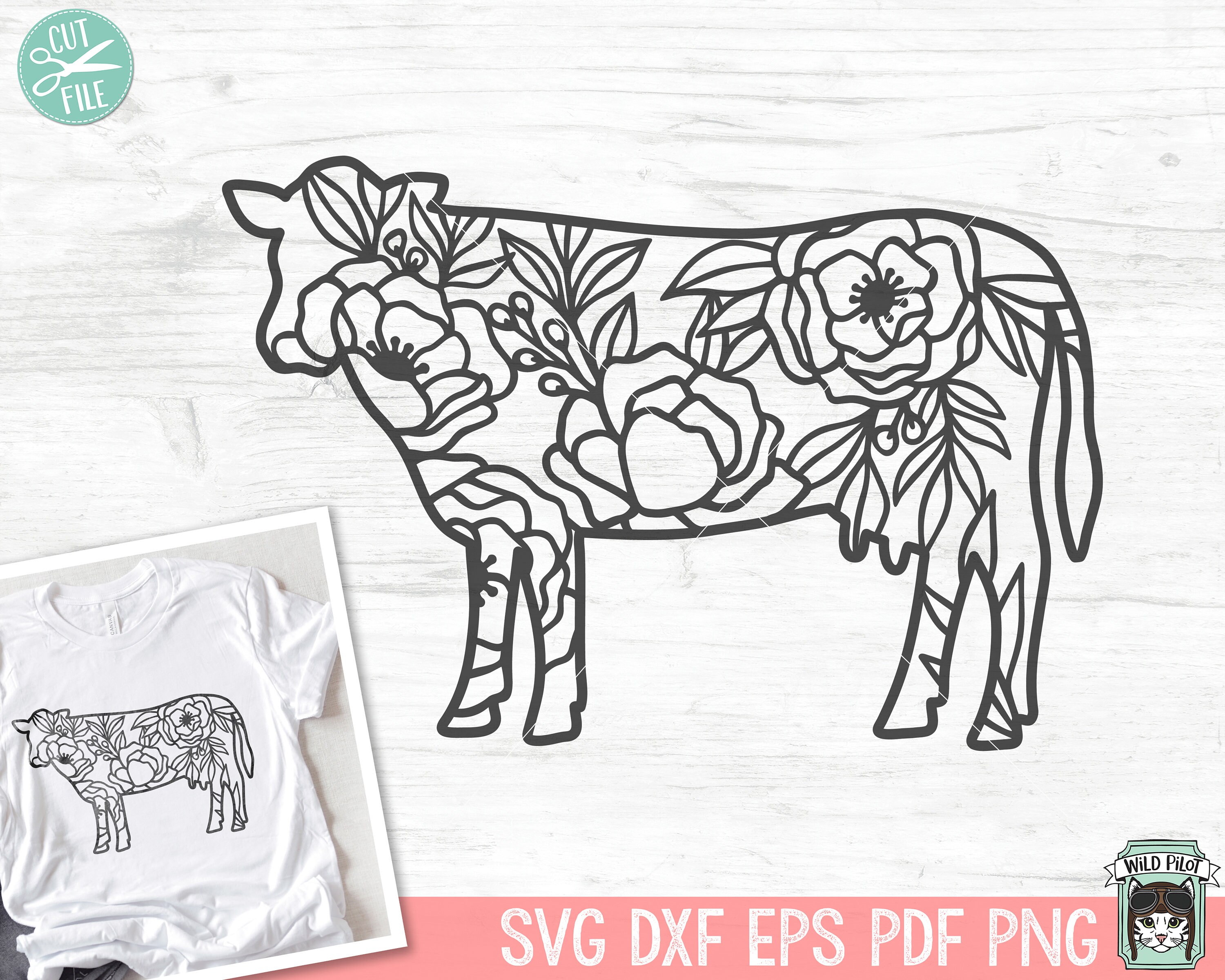 Cow Silhouette SVG File Cow Cut File Floral Cow Svg File - Etsy