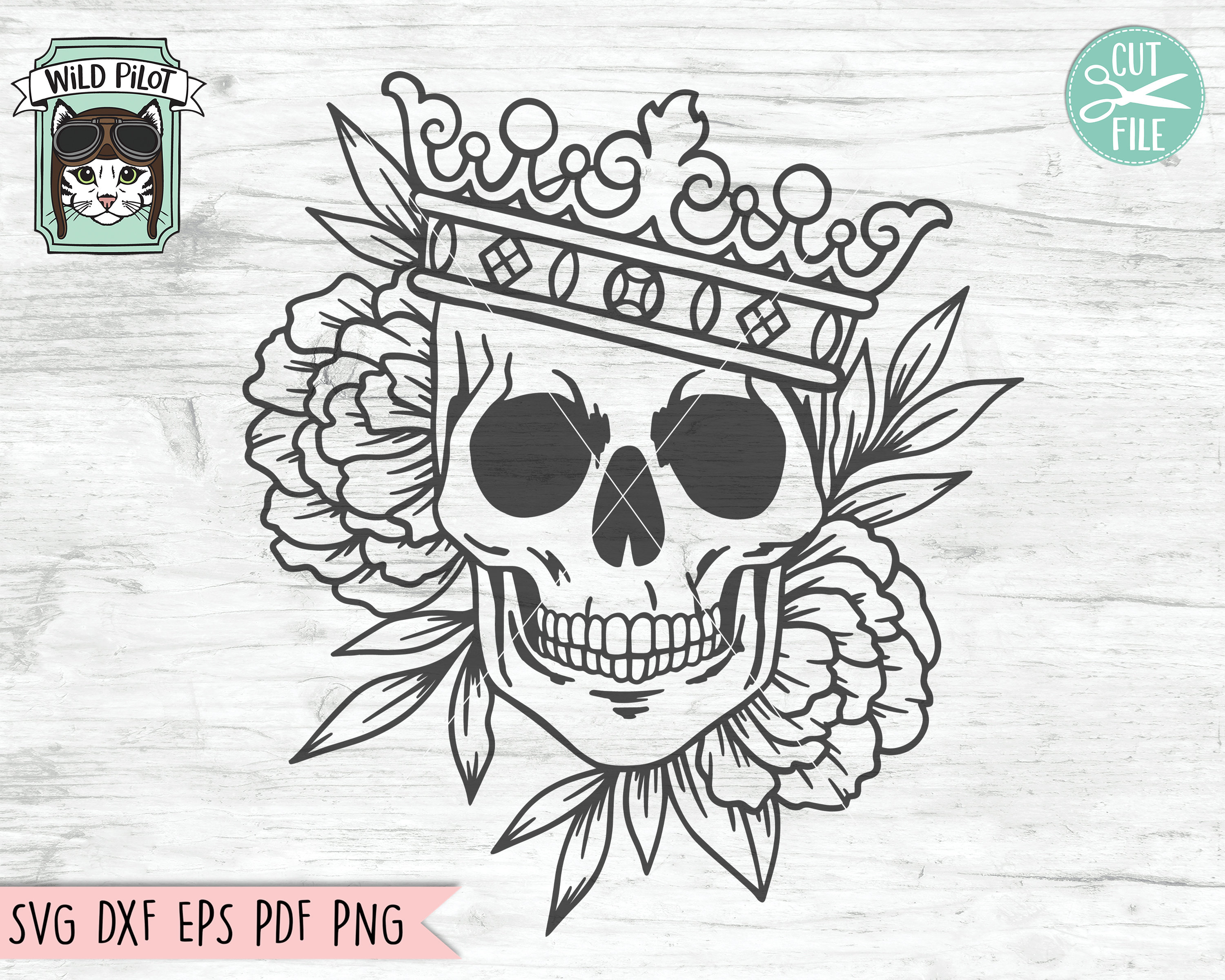 Floral Skull With Crown Svg File, Crown Skull Flowers Svg, Skull Cut ...
