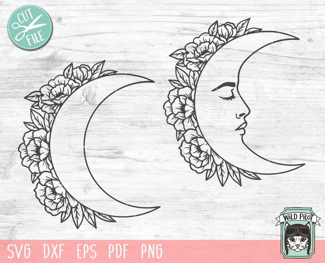 Moon Flowers Svg File, Moon Floral Svg, Man in the Moon Svg File, Moon ...