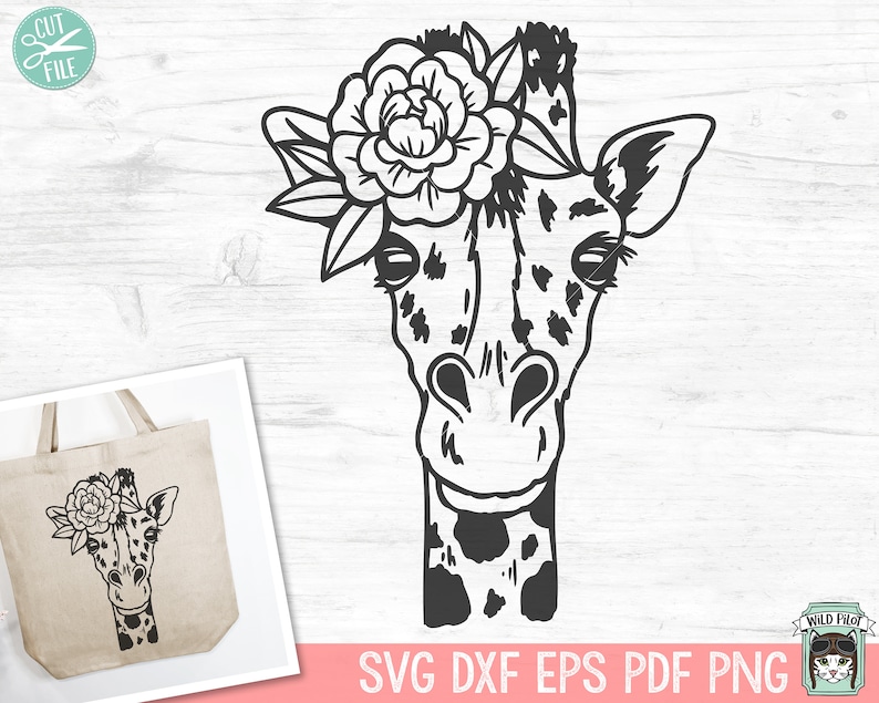 Floral Giraffe SVG File, Giraffe With Flower Crown SVG, Giraffe Cut ...
