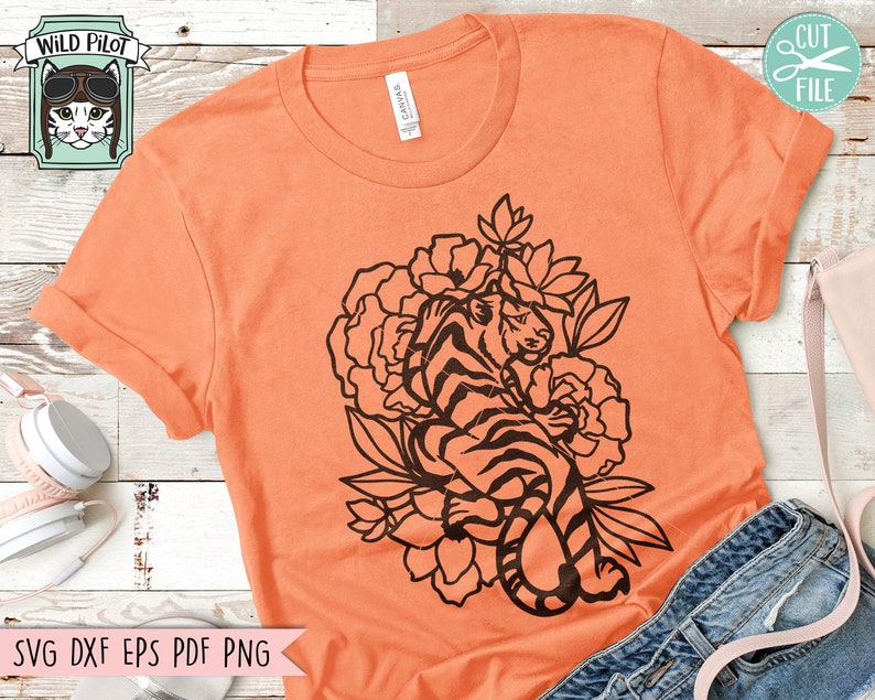 Floral Tiger SVG File, Tiger Flowers SVG, Tiger Cut File, Floral Tiger ...