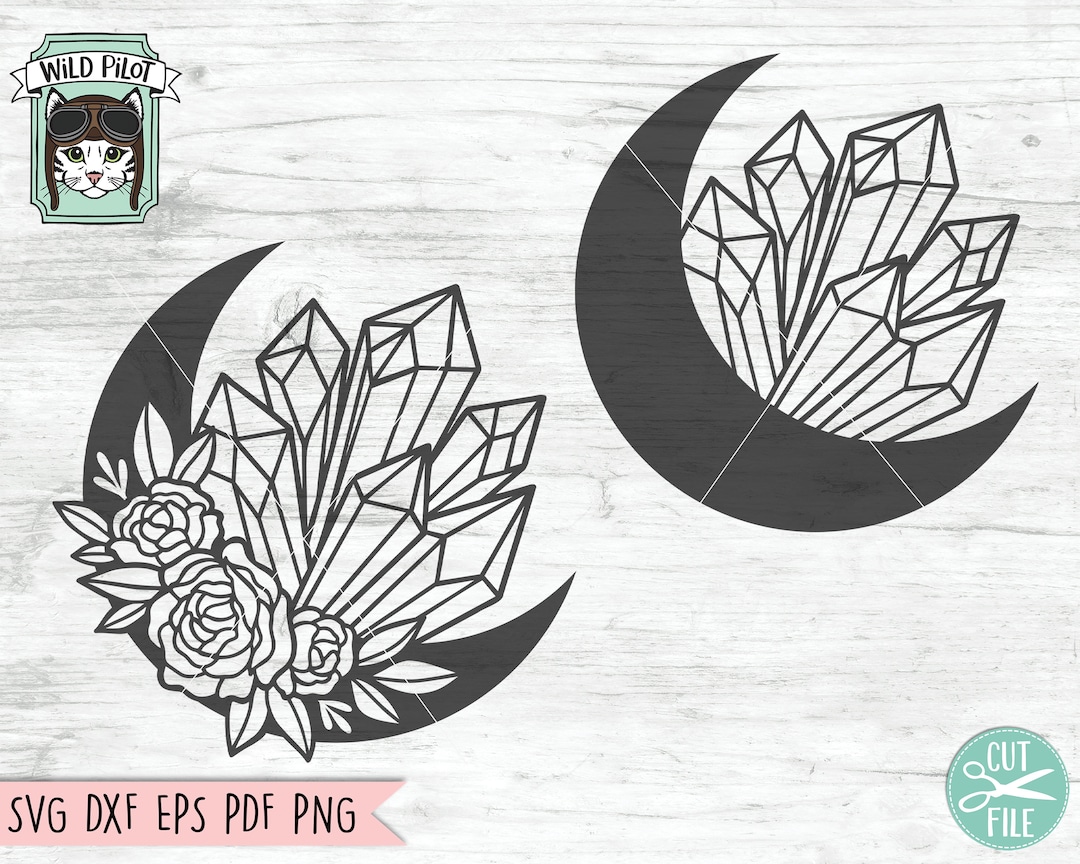 Crystals SVG Files, Crystal Cut File, Crystal Moon Flowers SVG, Crystal ...